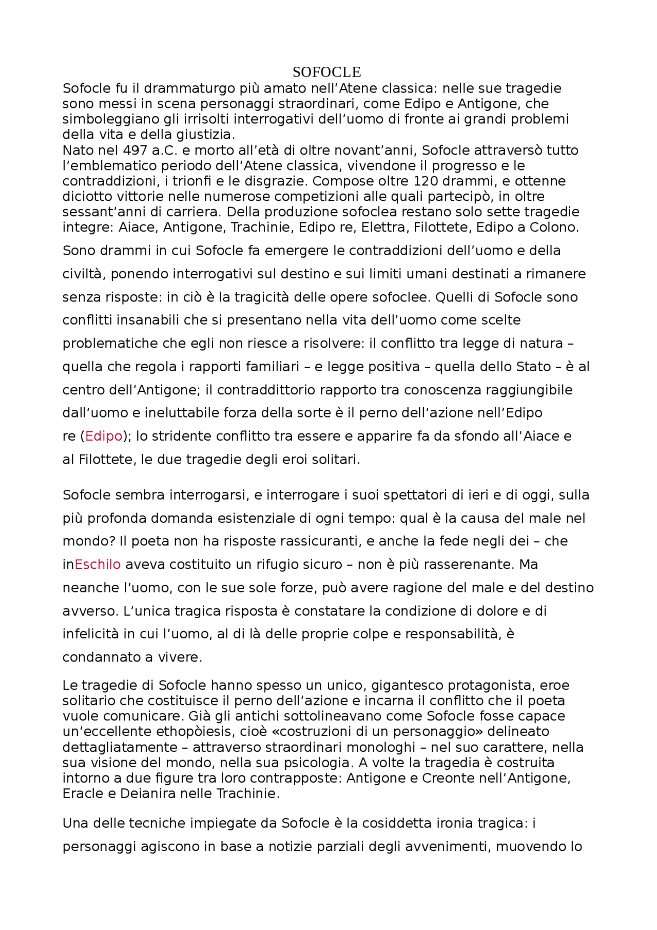 Sofocle E La Tragedia Notes De Culture Grecque Latine Docsity