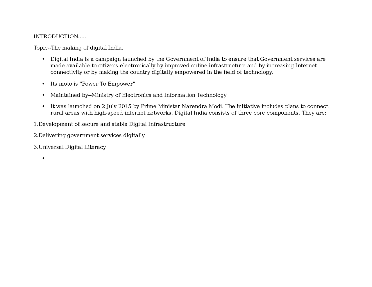 Digital india qnd its schemes running corrently - Docsity