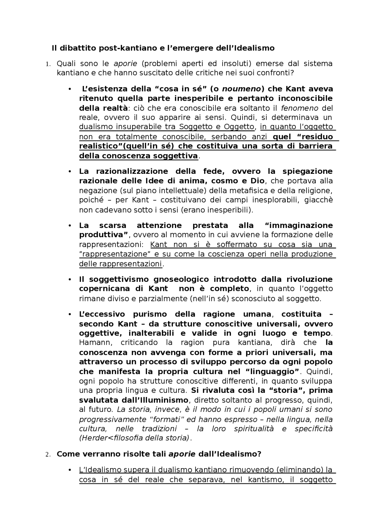 Il dibattito post-Kantiano - Docsity