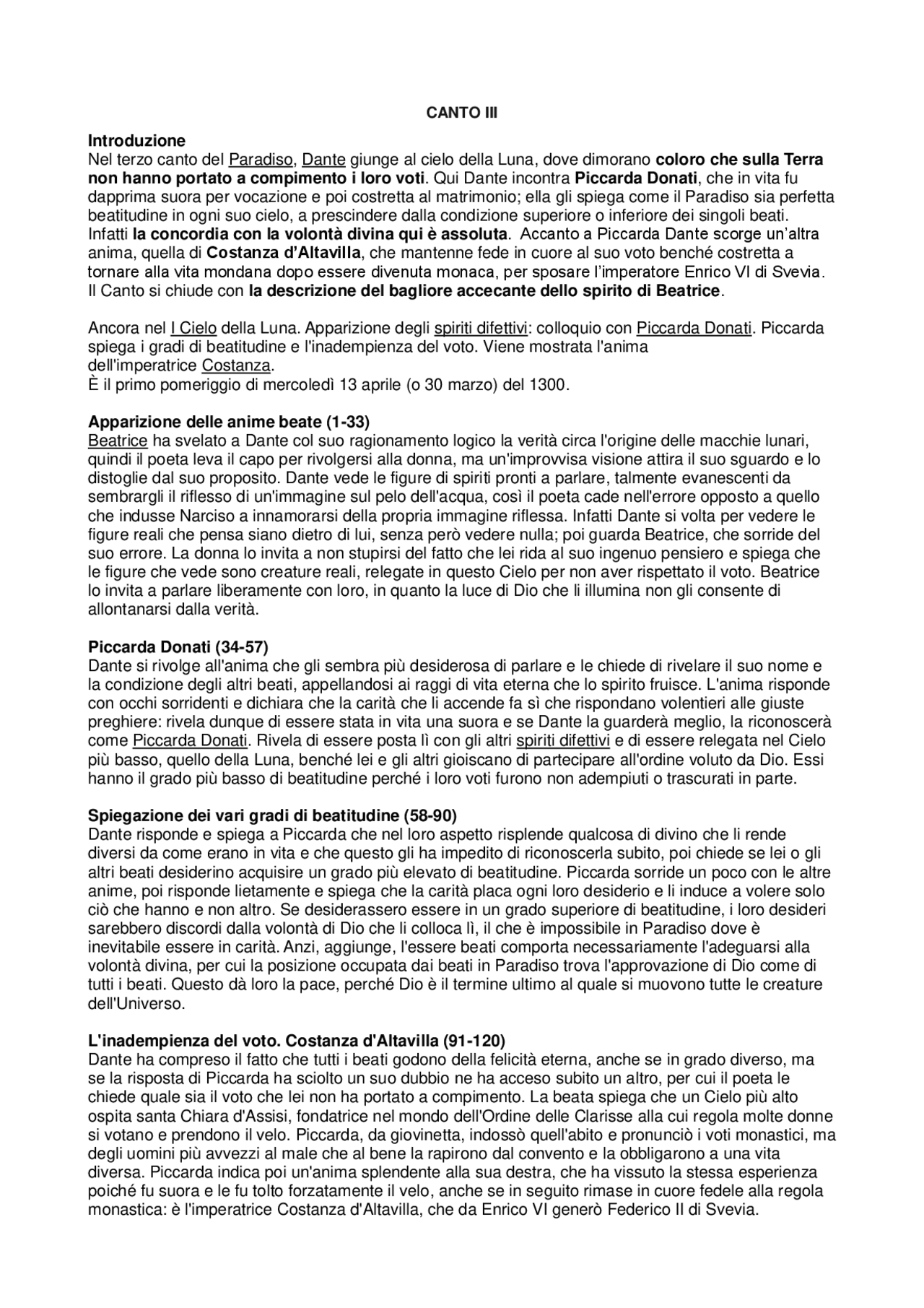 Canto Iii Paradiso Dante Docsity