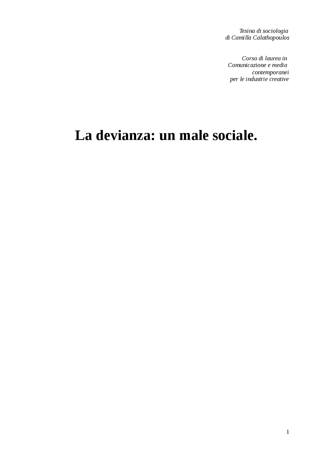 Breve Tesi Sulla Devianza Docsity