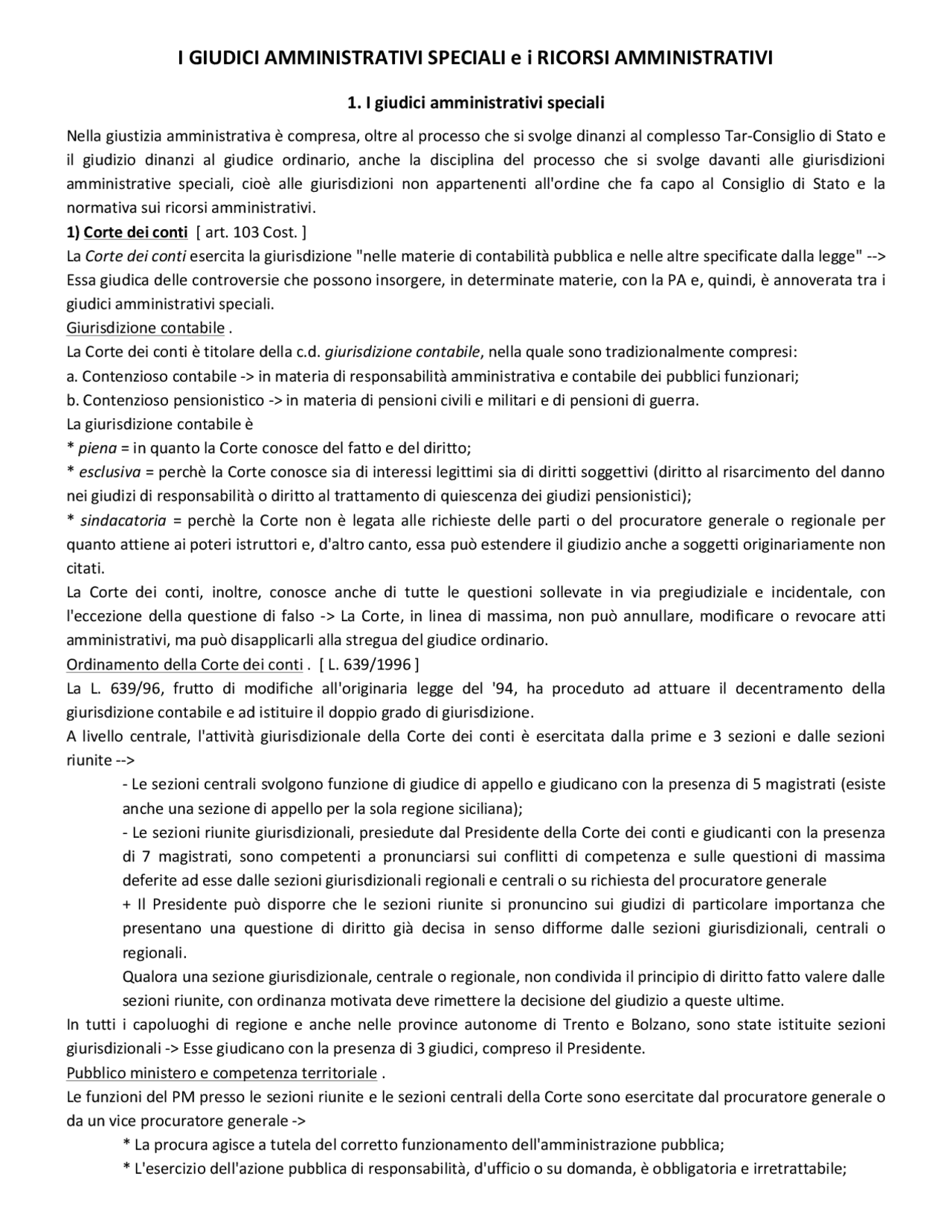 I giudici amministrativi speciali e i ricorsi stragiudiziali - Docsity