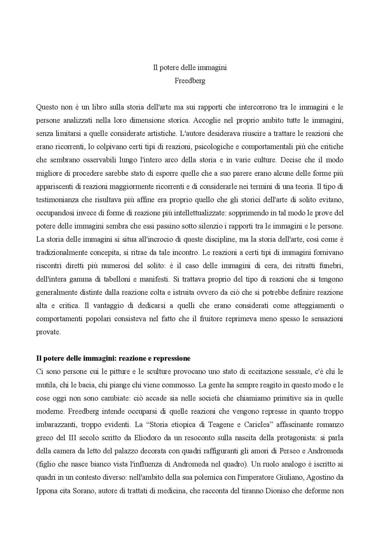 Riassunto Il potere delle Immagini di Freedberg | Appunti di Storia ...