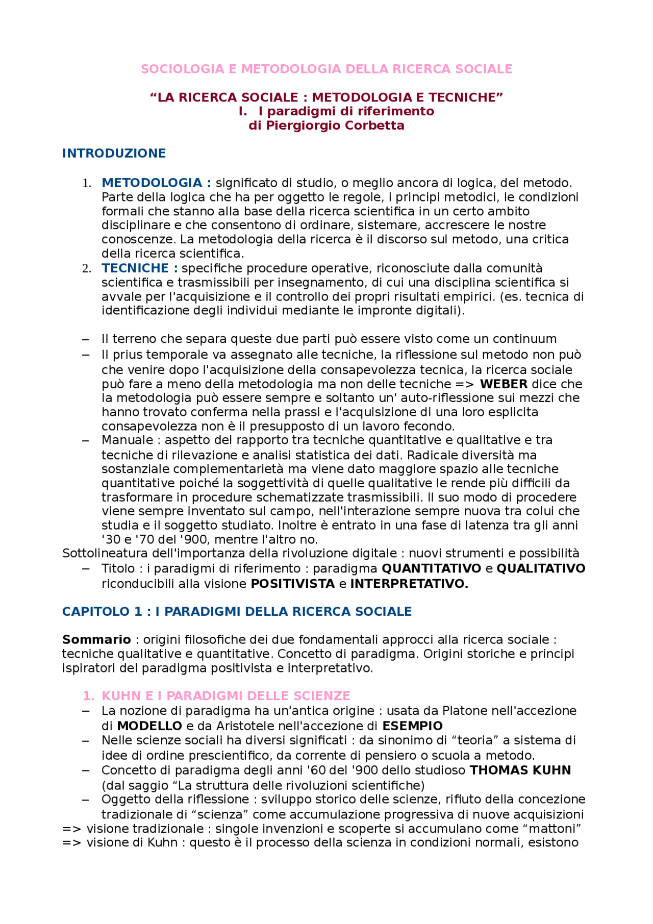 La Ricerca Sociale Riassunto Docsity