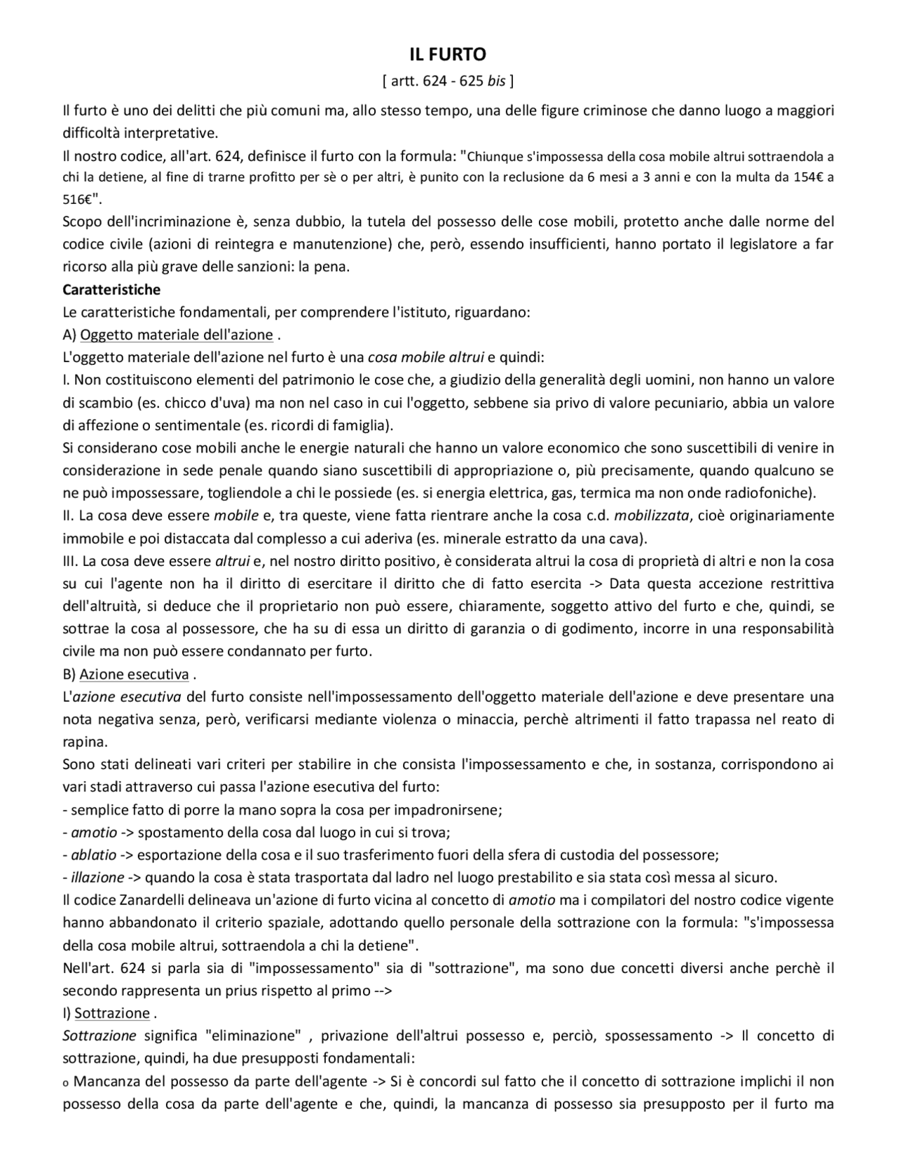 Furto Antolisei Parte Speciale Docsity