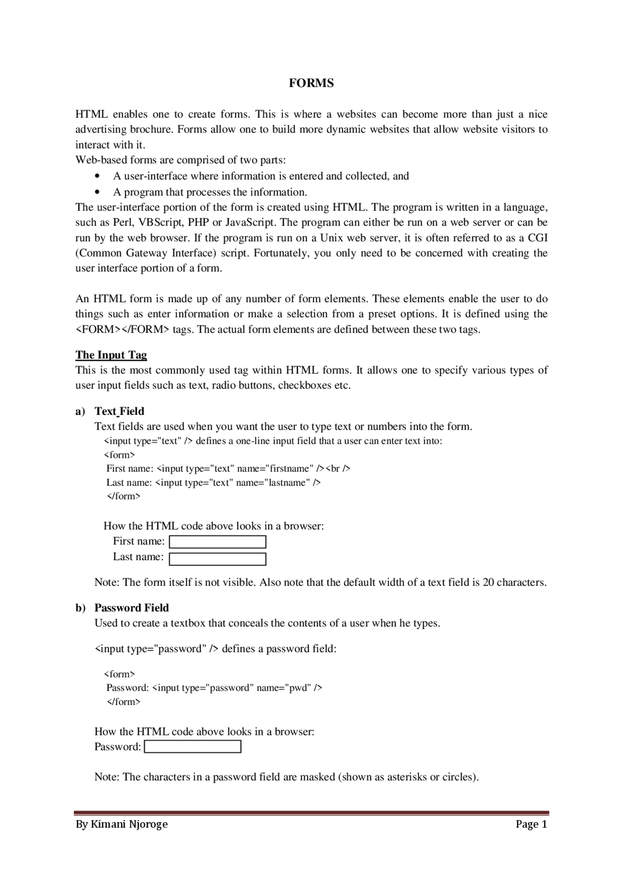 Handout 2.3 - Forms in Web Design - Docsity