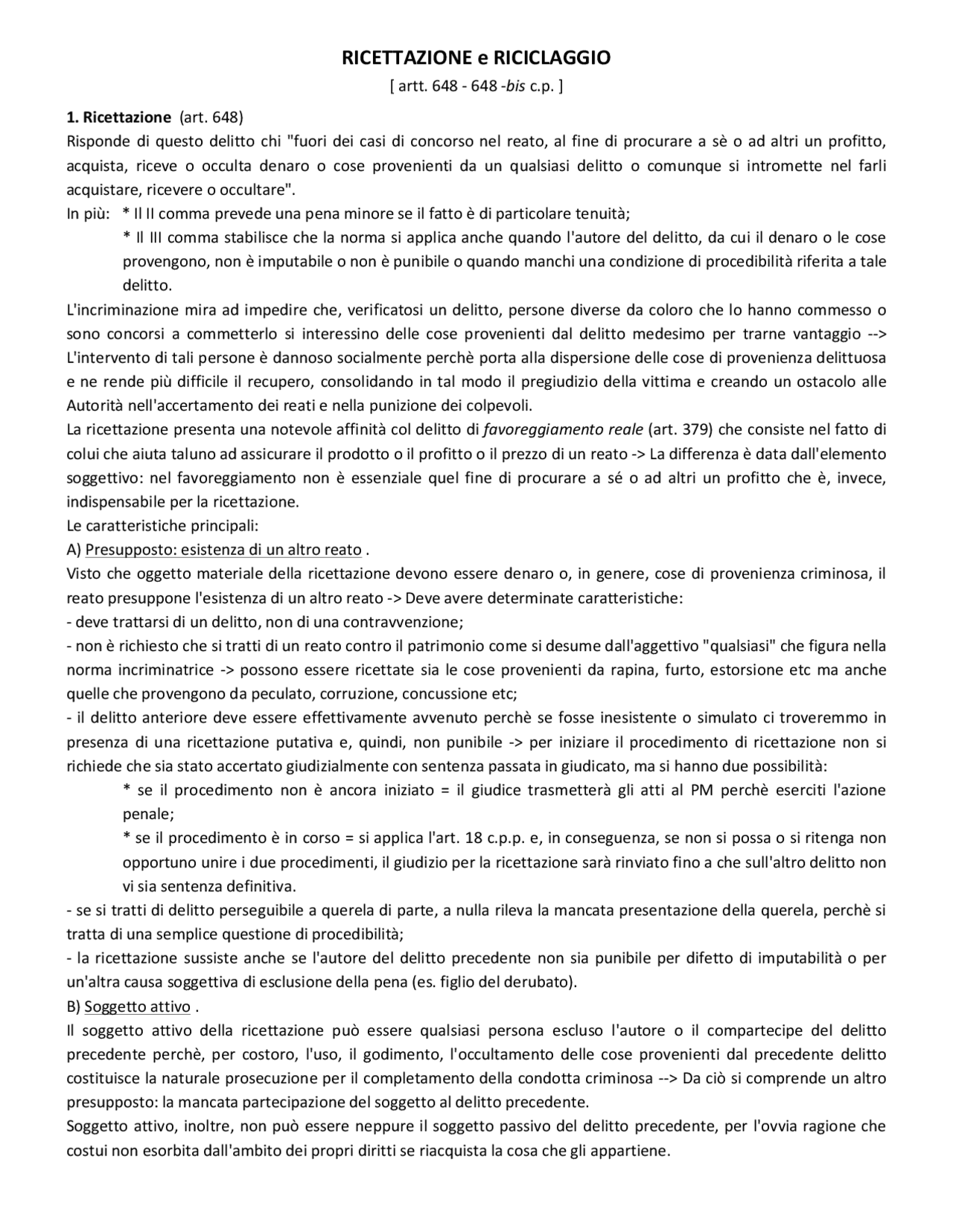 Ricettazione E Riciclaggio Antolisei Parte Speciale Docsity