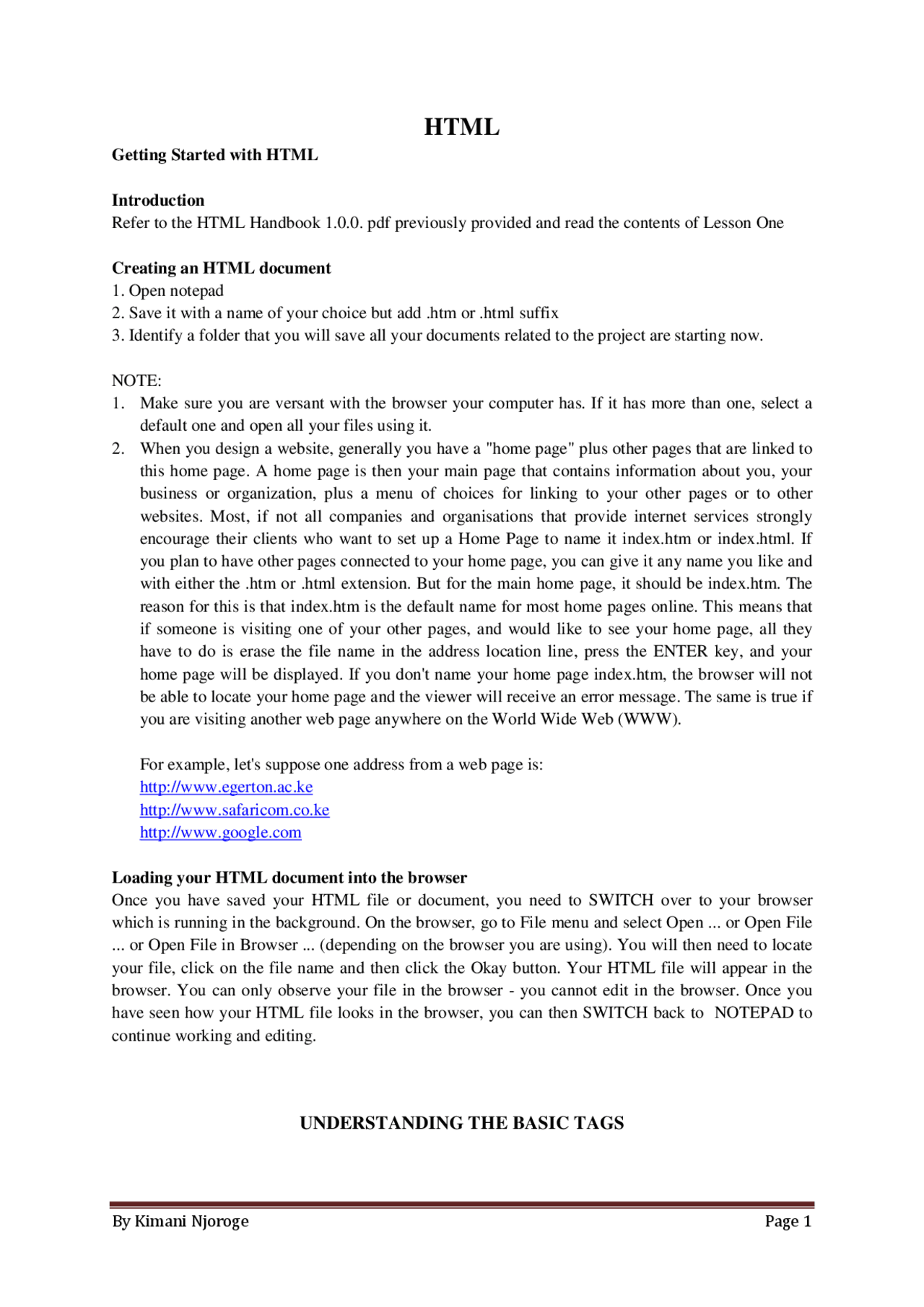 Handout 2.1 - Getting started with HTML - Docsity