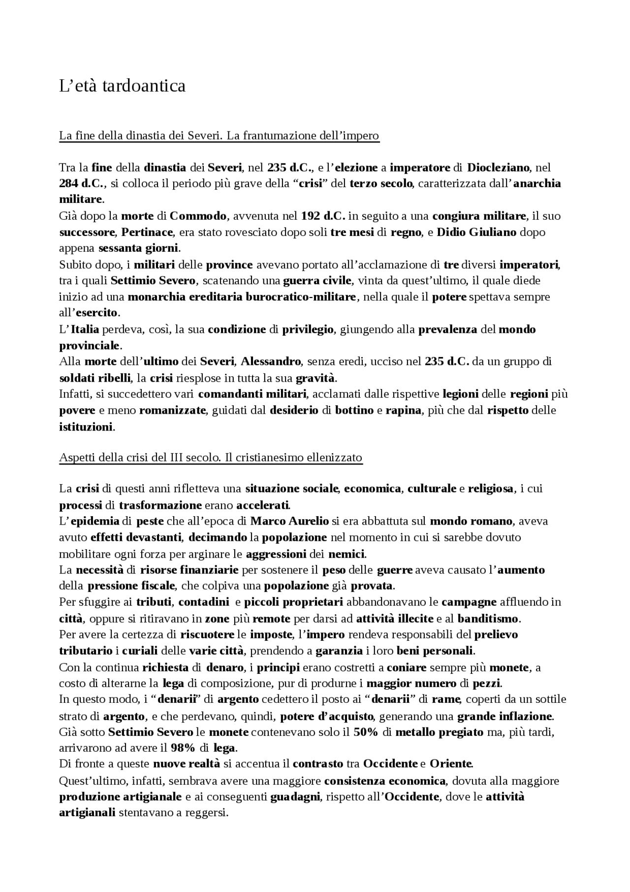 Letà Tardoantica Pt1 Docsity