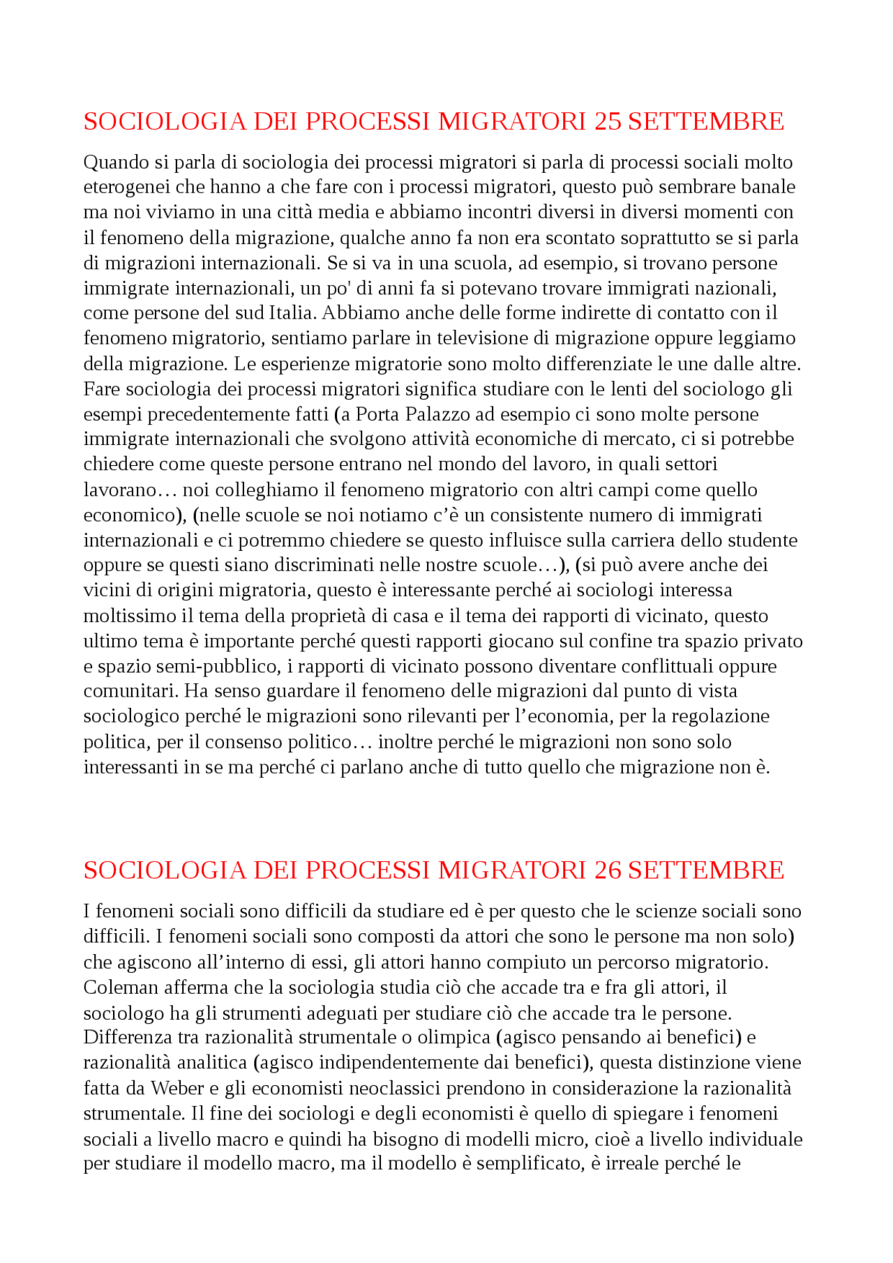 Appunti Sociologia Processi Migratori Docsity