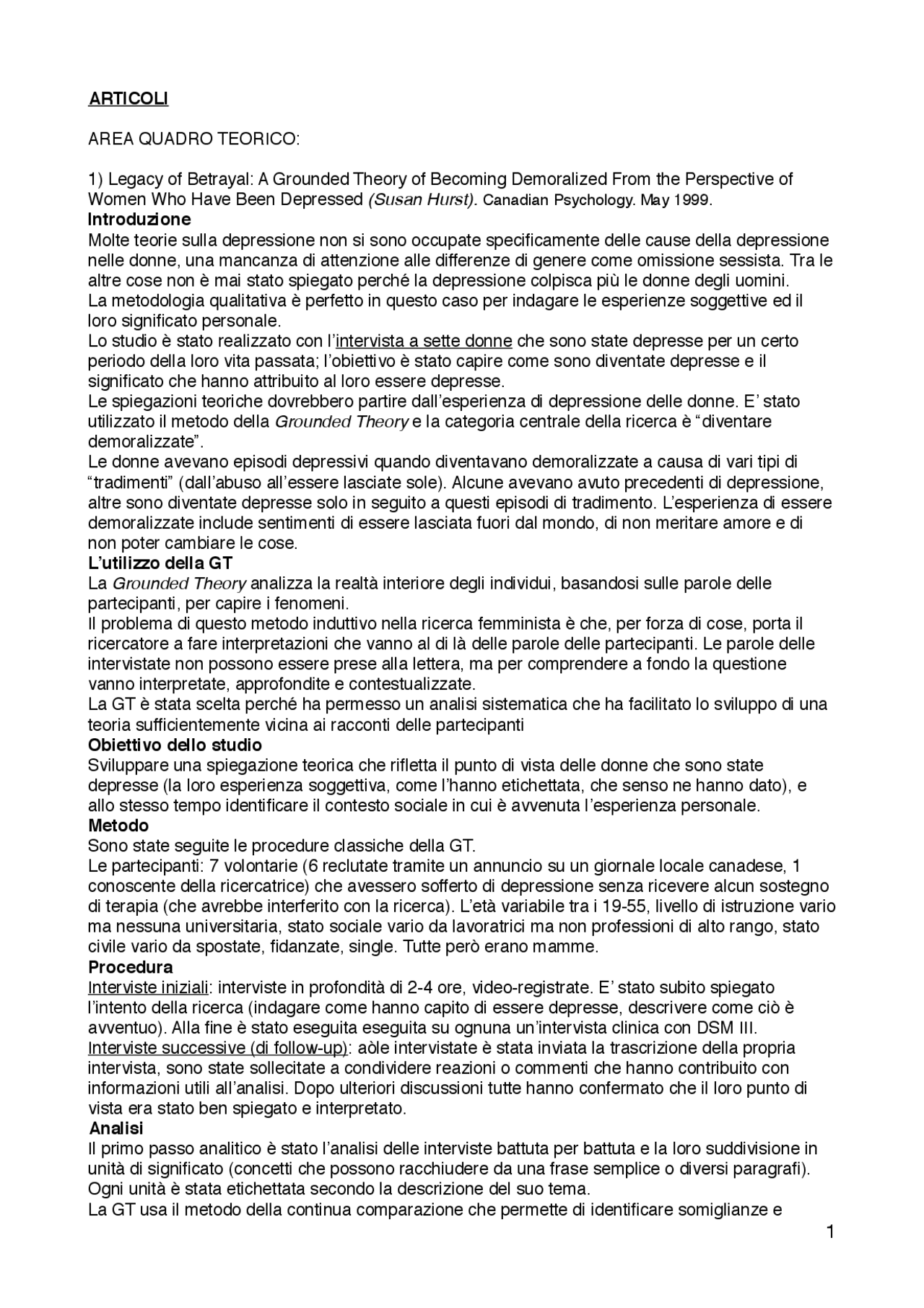 Articoli Metodologie Qualitative Docsity