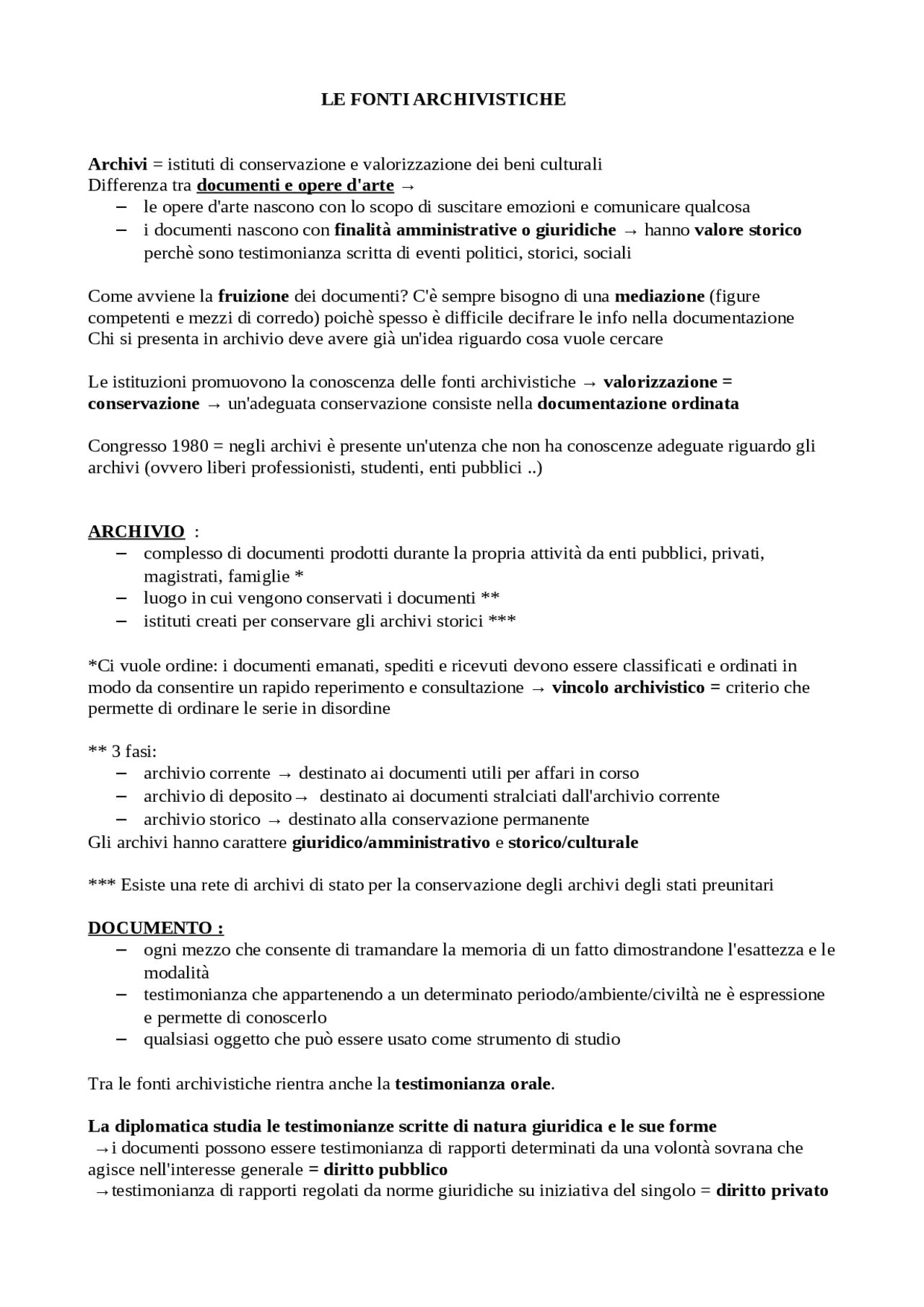 Schema Le Fonti Archivistiche Pcarucci Docsity