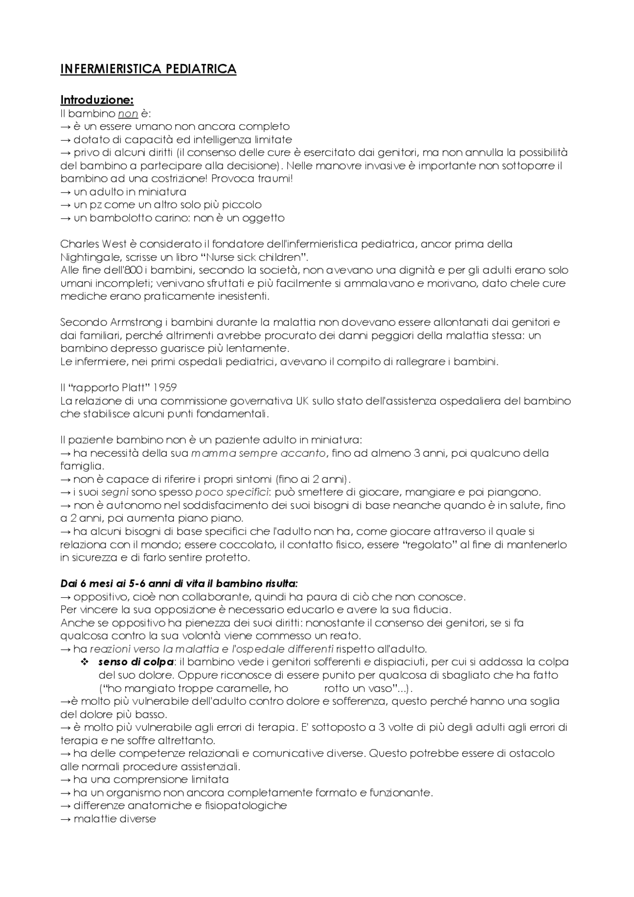 Appunti Infermieristica Pediatrica Docsity