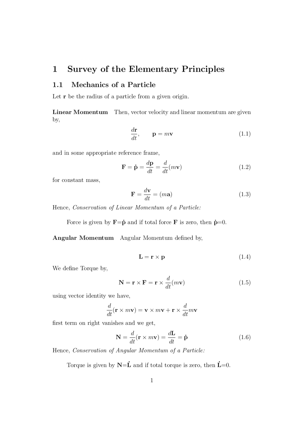 Classical Mechanics 3rd Chapter 1 Summary - Docsity