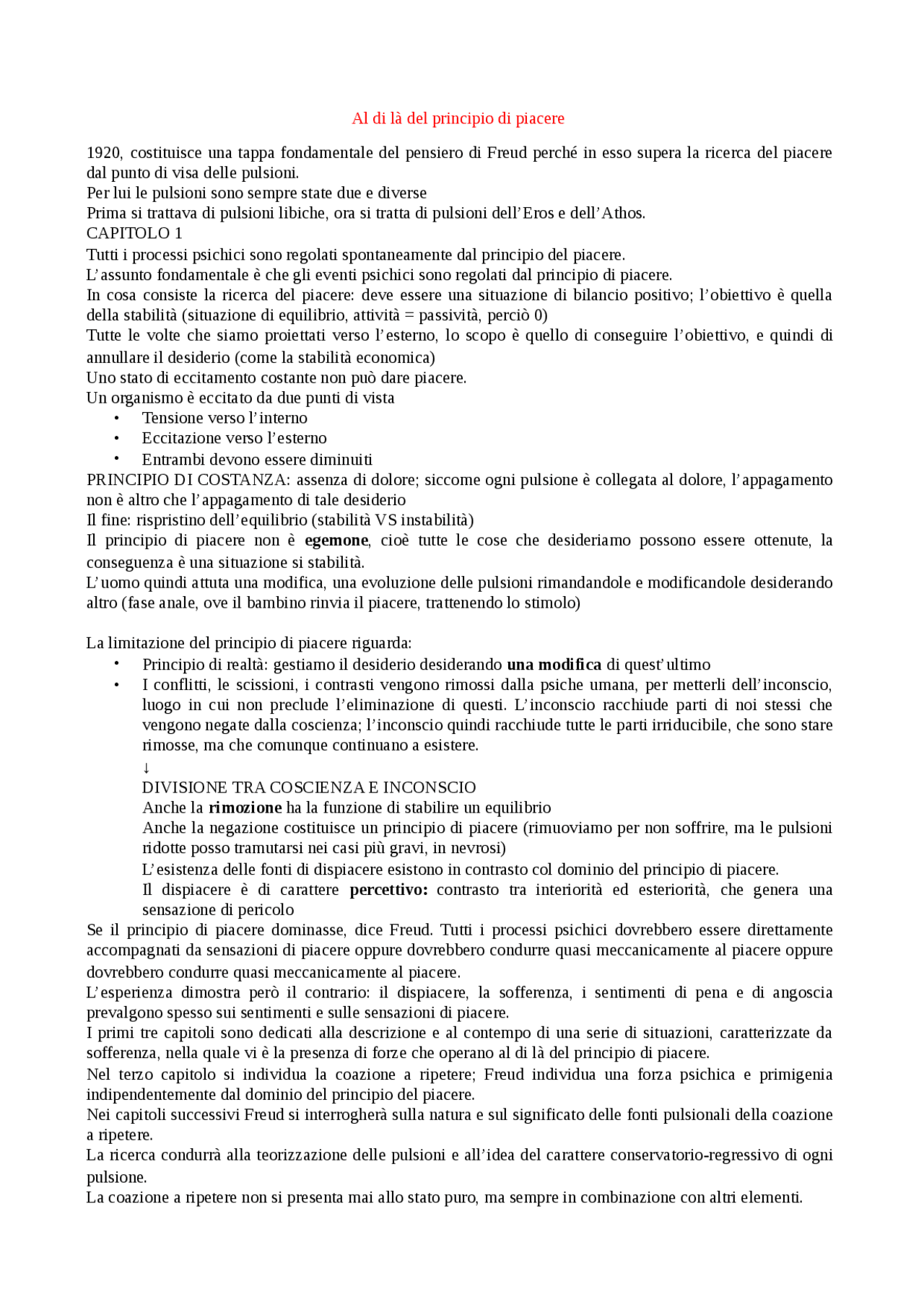 Al Di Là Del Principio Di Piacere Docsity
