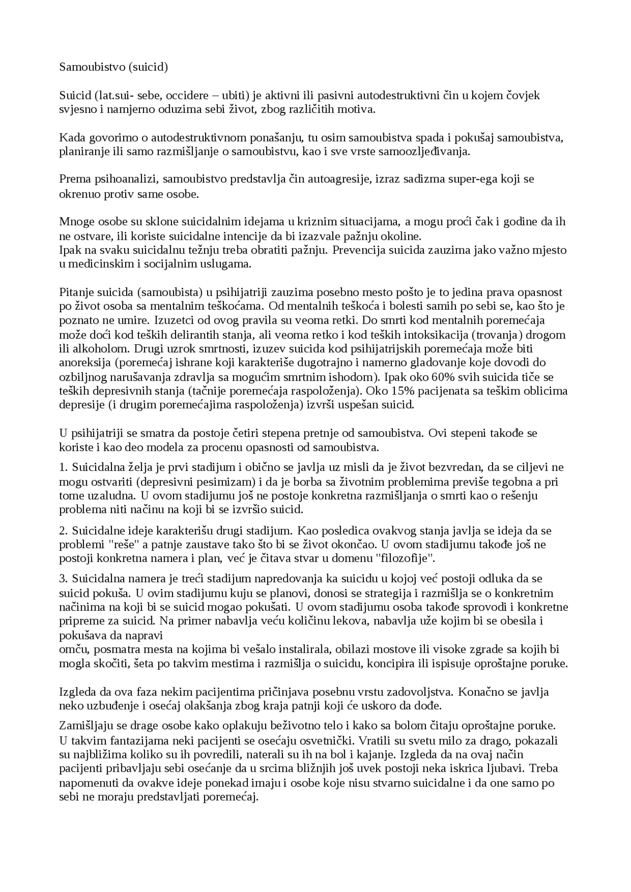 Suicid Psihijatrija Esej Predlog Psihijatrija Docsity