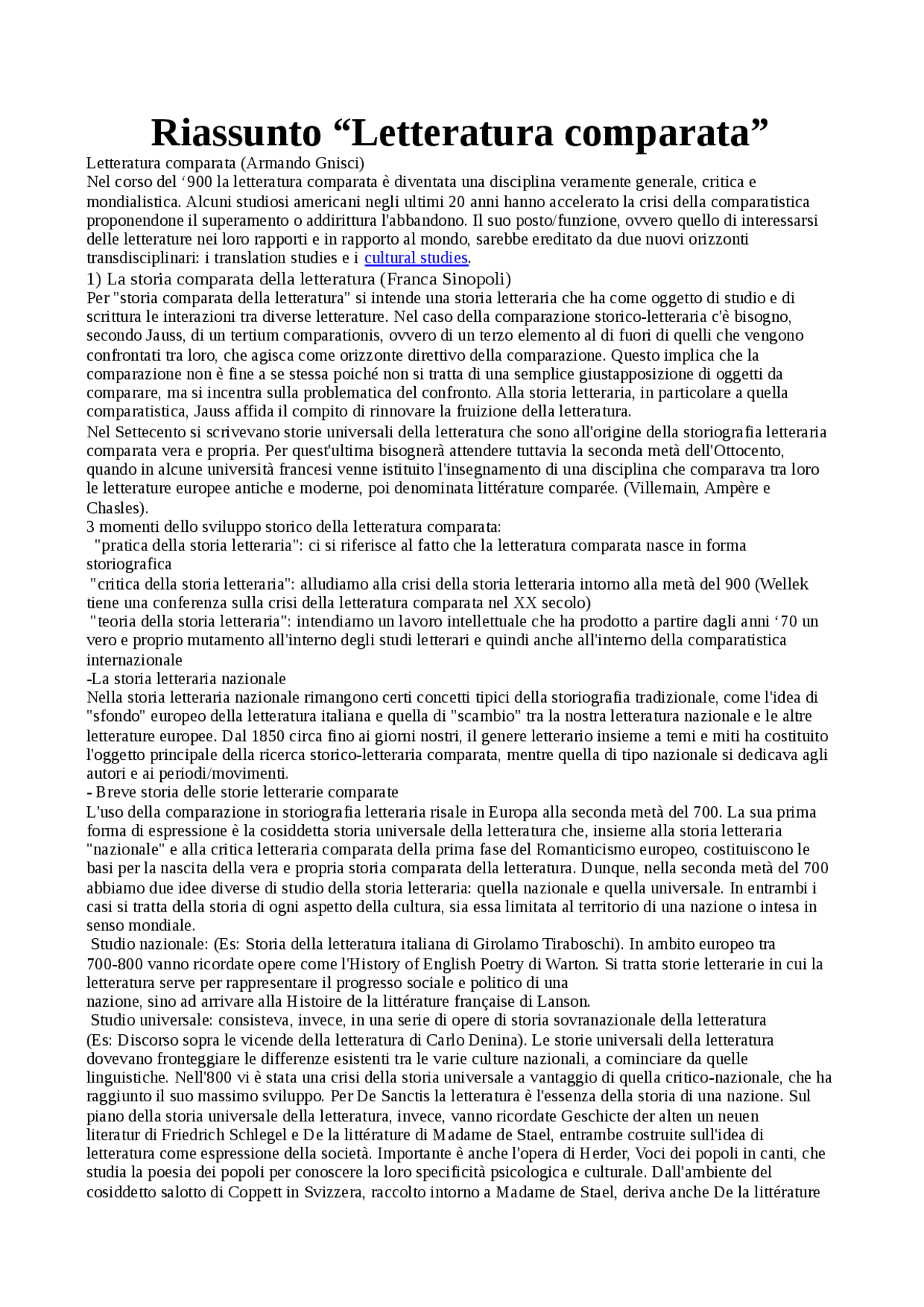Letteratura Comparata Docsity