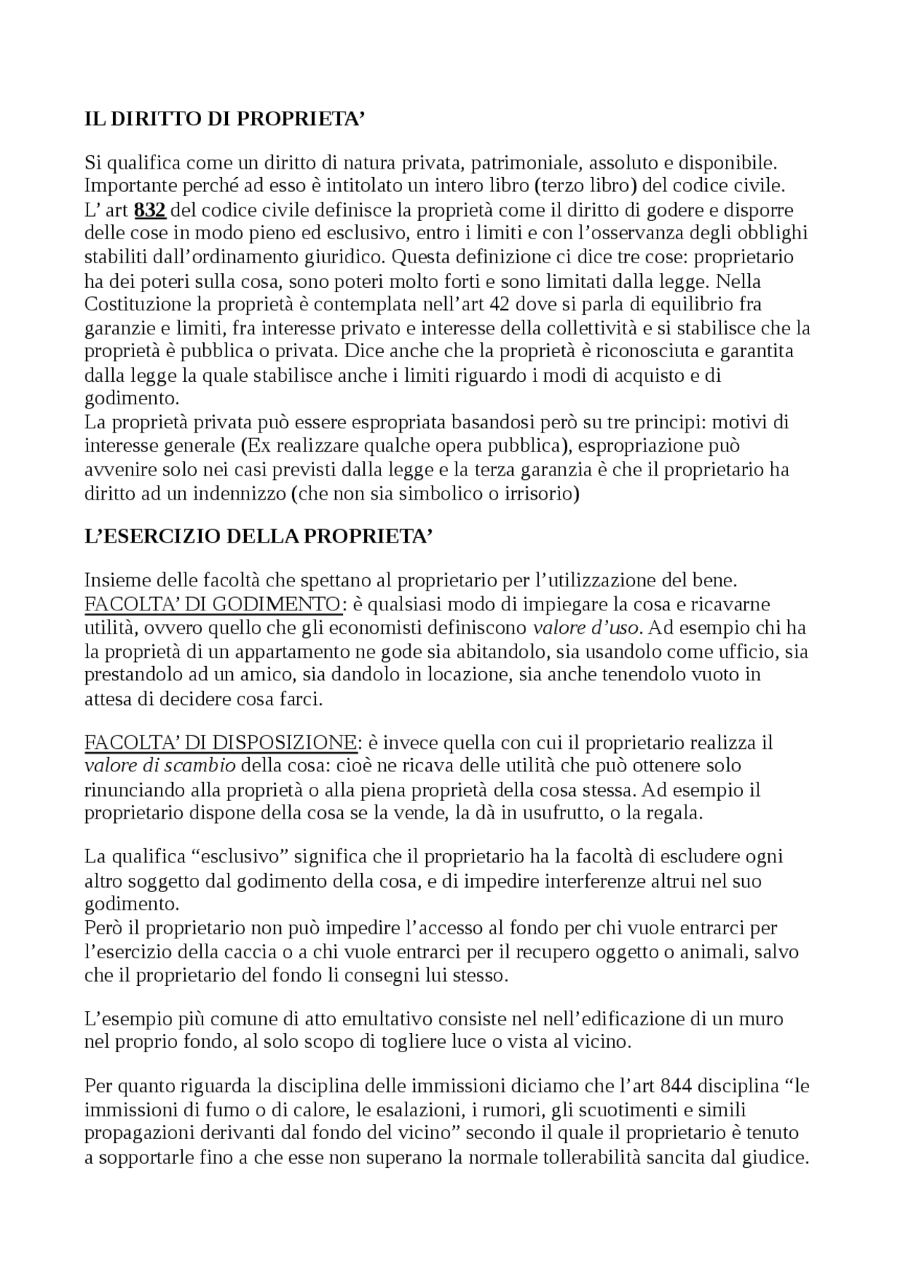 Riassunto Sulle Proprietà Diritto Privato Docsity