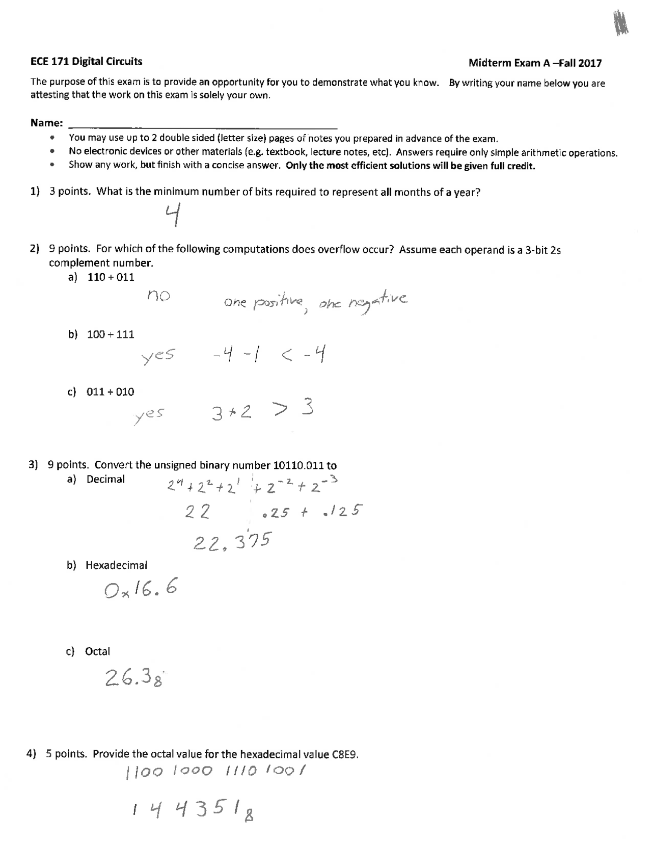 12 Questions With Answer Midterm Exam Digital Circuit Ece 171