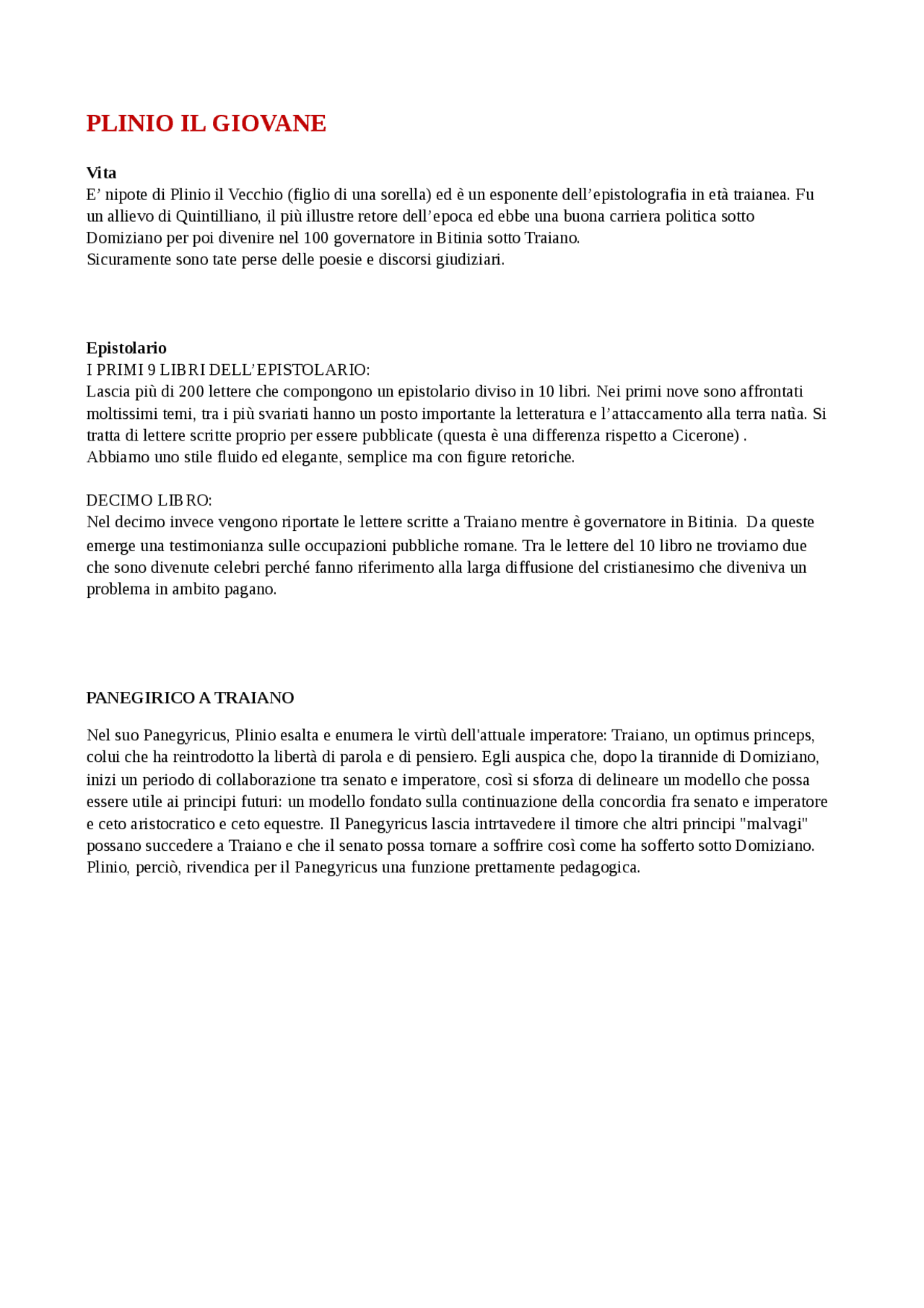 Plinio Il Giovane Riassunto Docsity