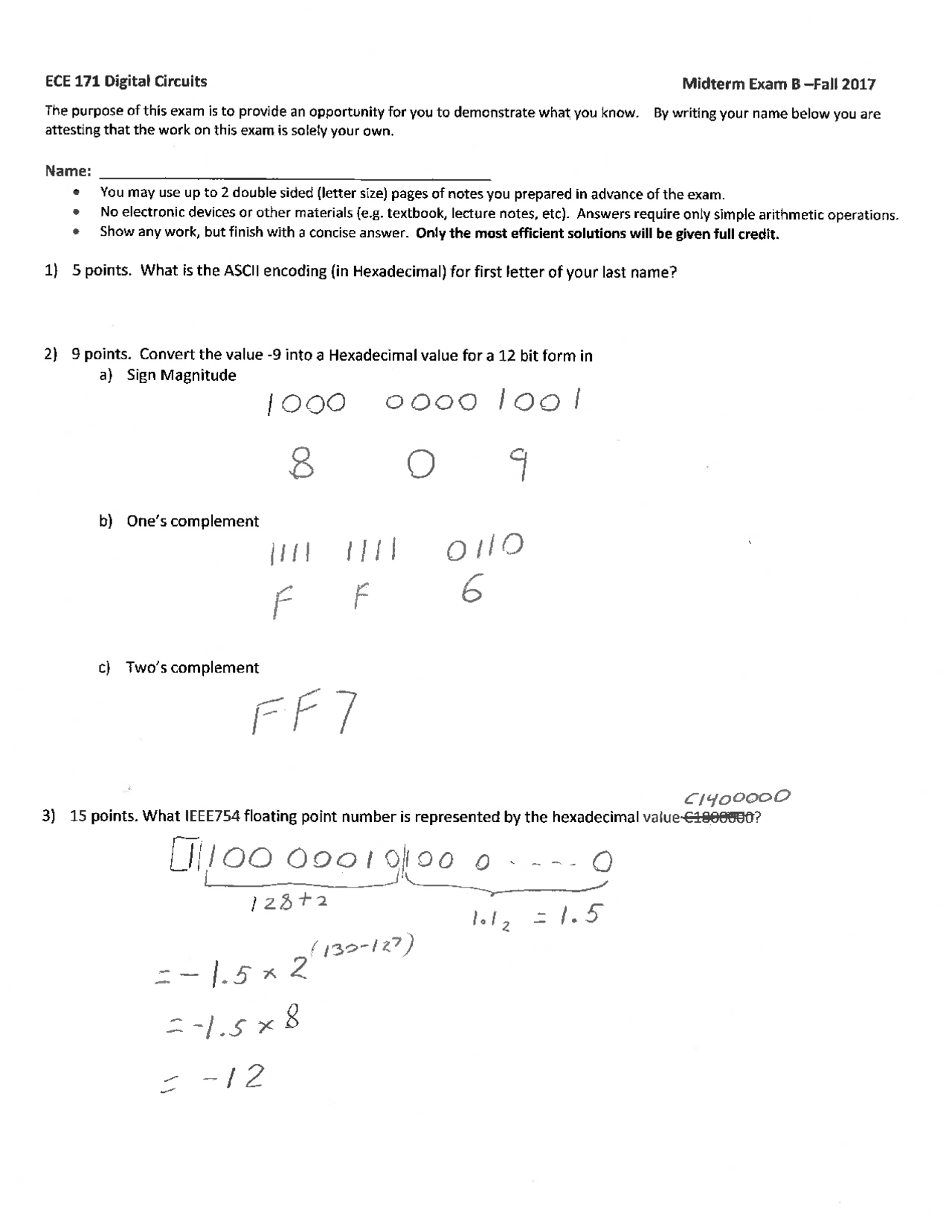 12 Solved Problems On The Digital Circuits Midterm Exam Ece 171