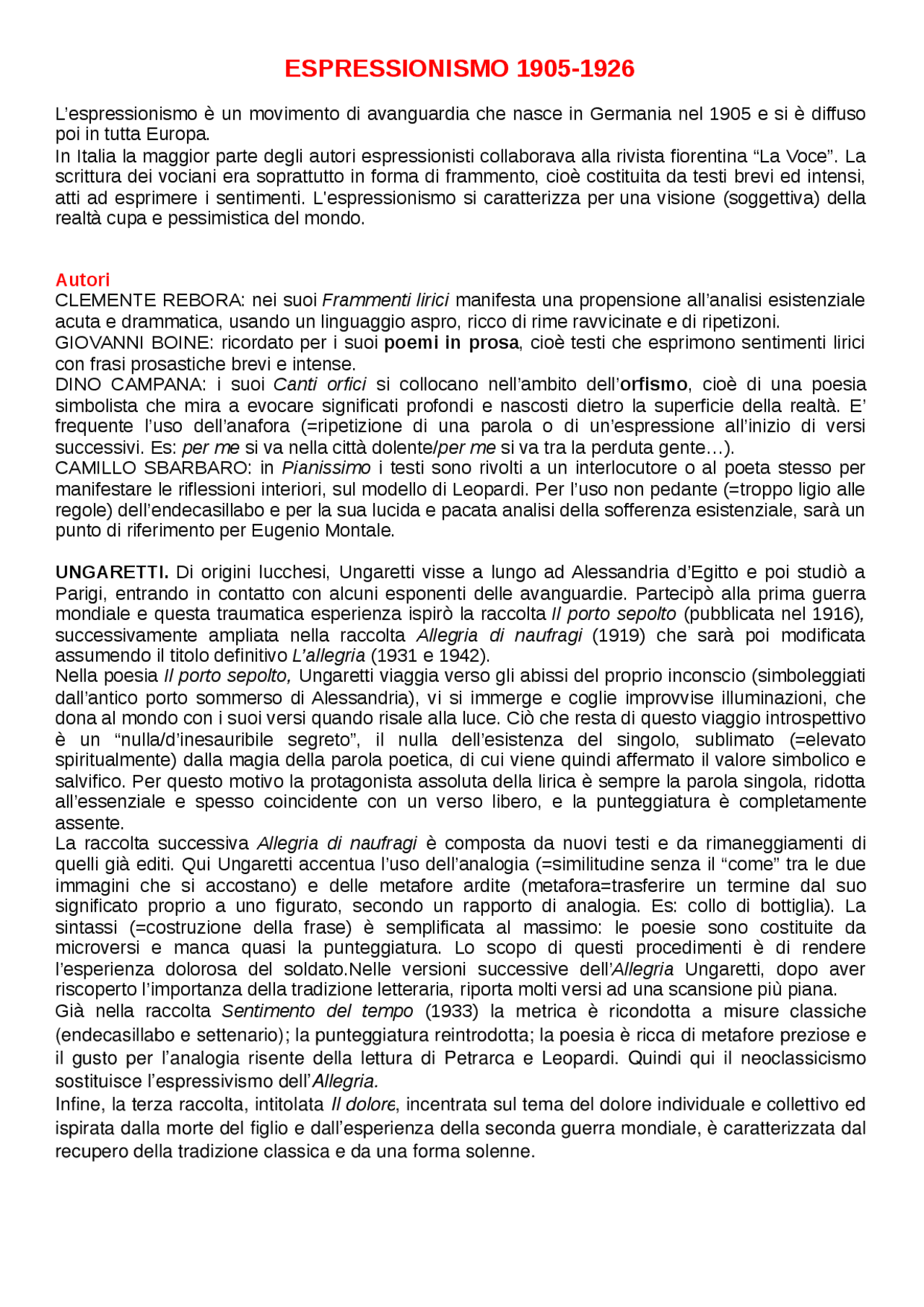 Espressionismo in letteratura - Docsity