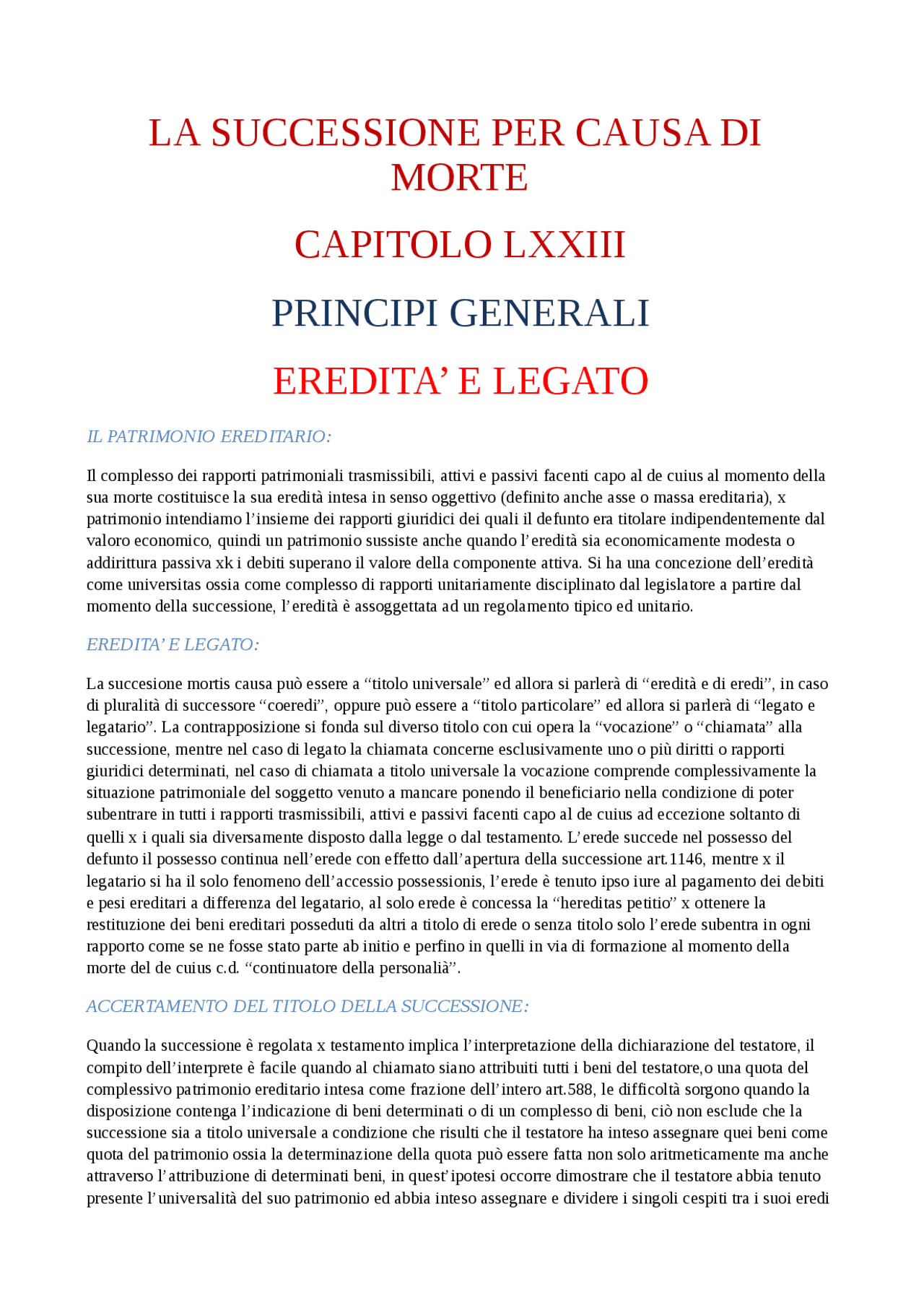 Riassunti Successioni A Causa Di Morte Docsity