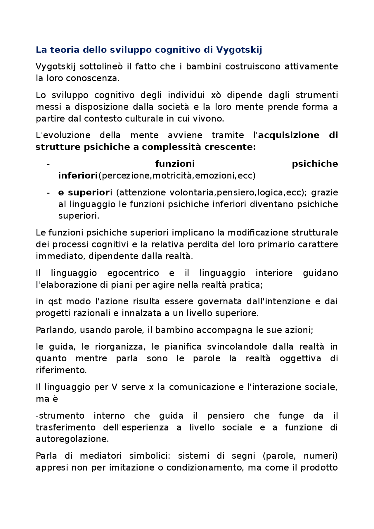 La Teoria Dello Sviluppo Cognitivo Di Vygotskij Docsity
