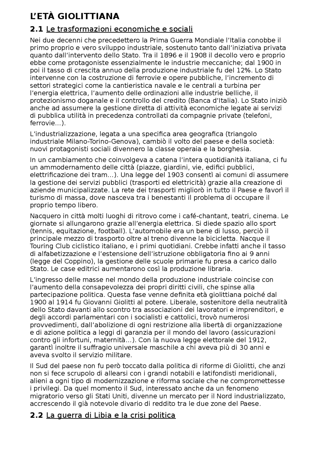 Leta Giolittiana Riassunto Docsity