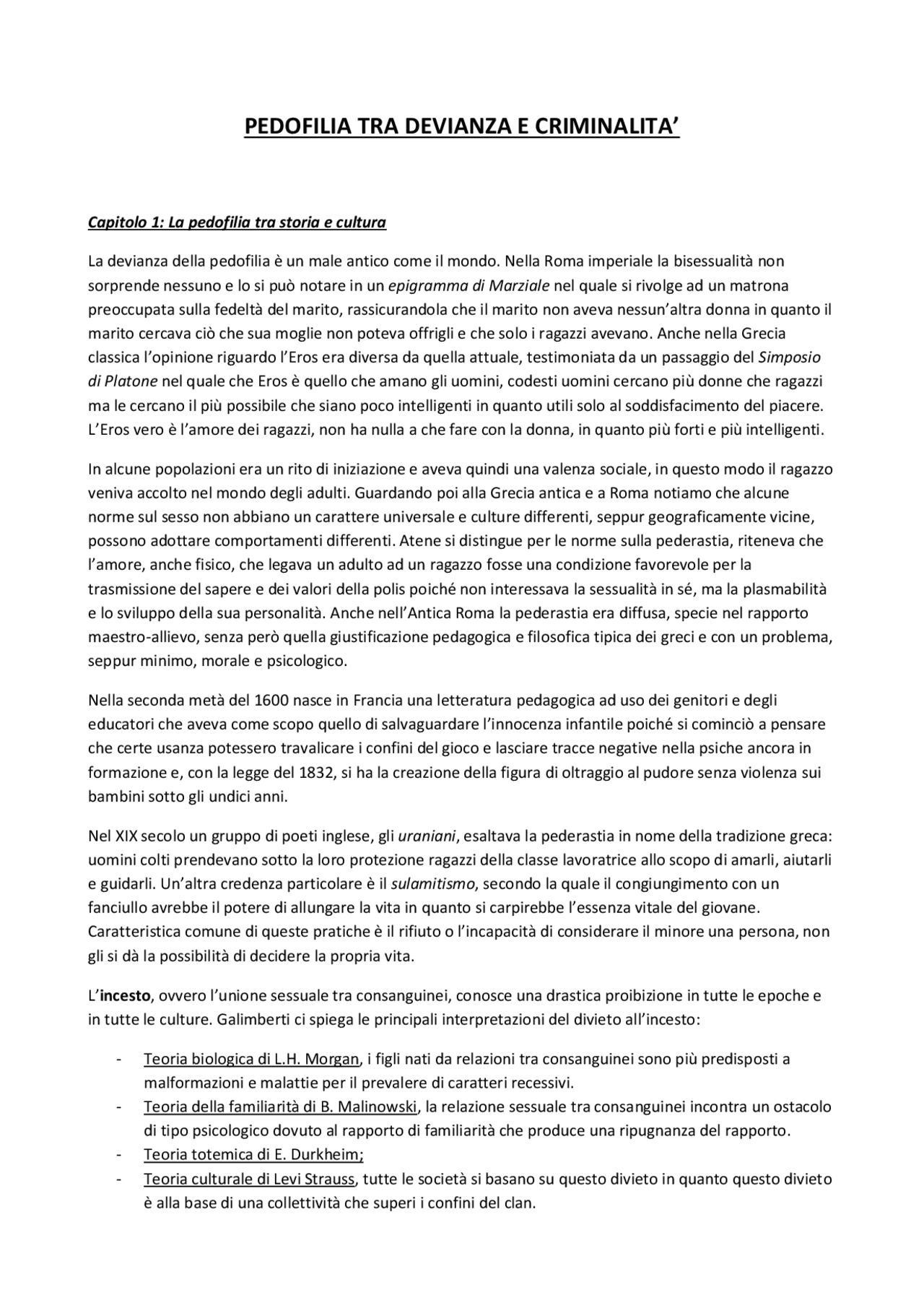 Pedofilia Tra Devianza E Criminalità Docsity