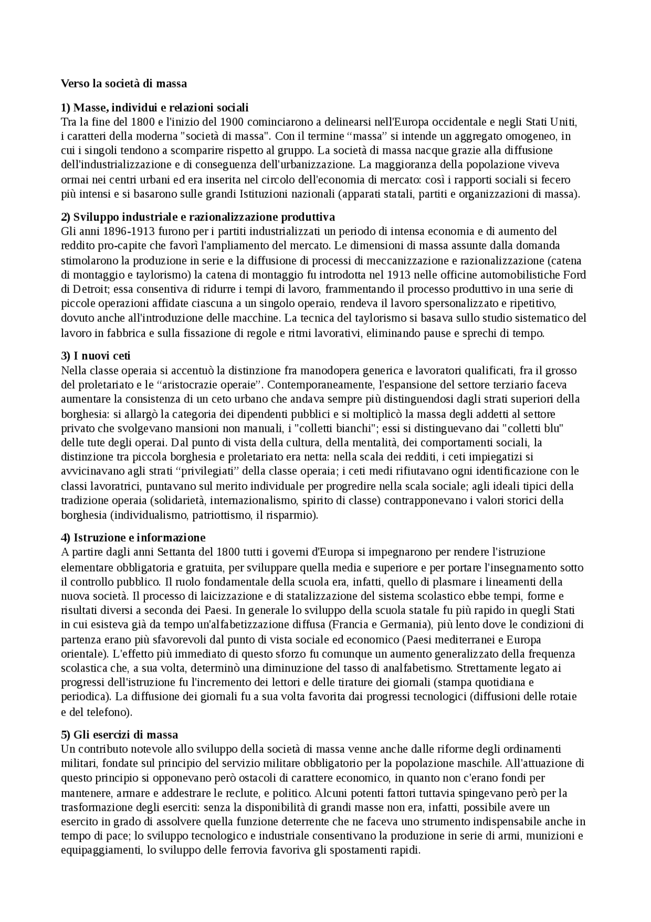 Verso La Società Di Massa Docsity