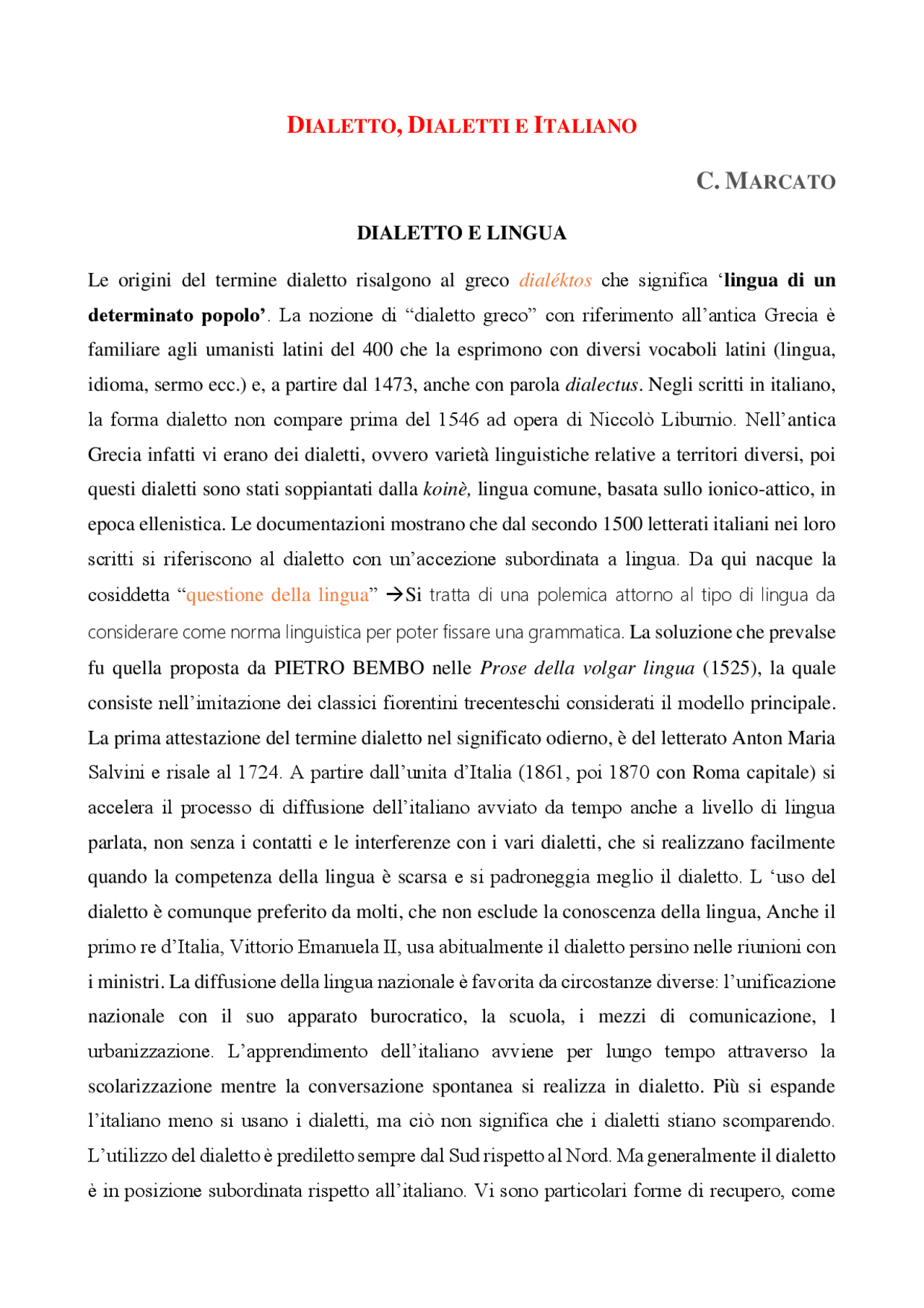 Dialetto Dialetti E Italiano Docsity