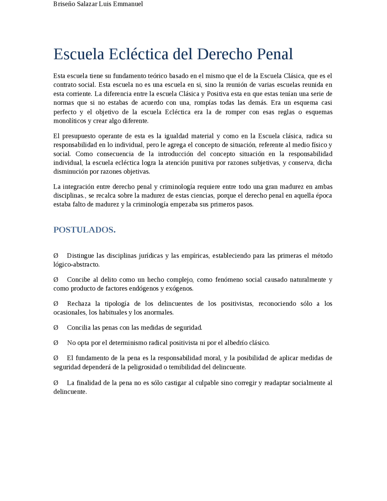 Escuela eclectica del derecho penal | Apuntes de Derecho | Docsity