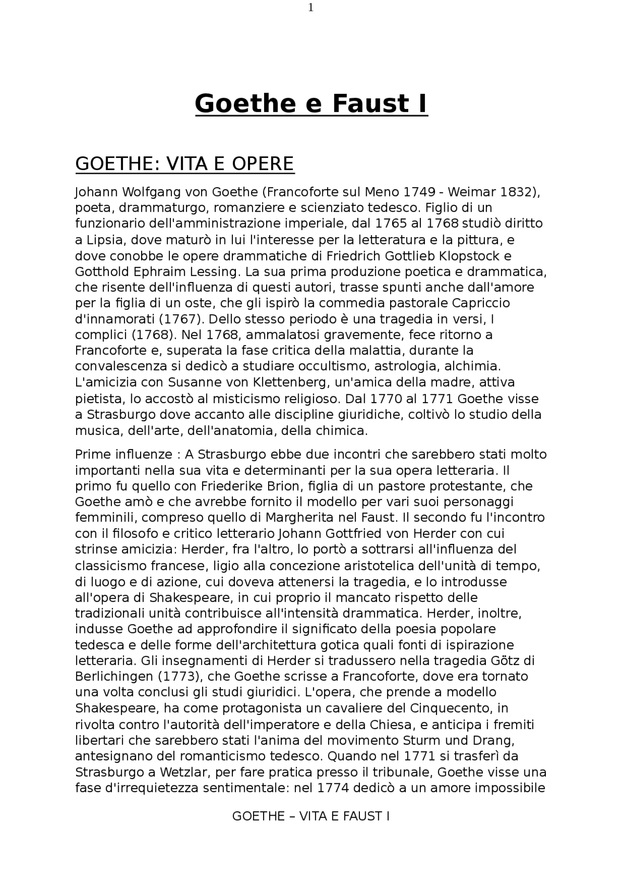 Goethe - Vita e Faust 1 - Docsity