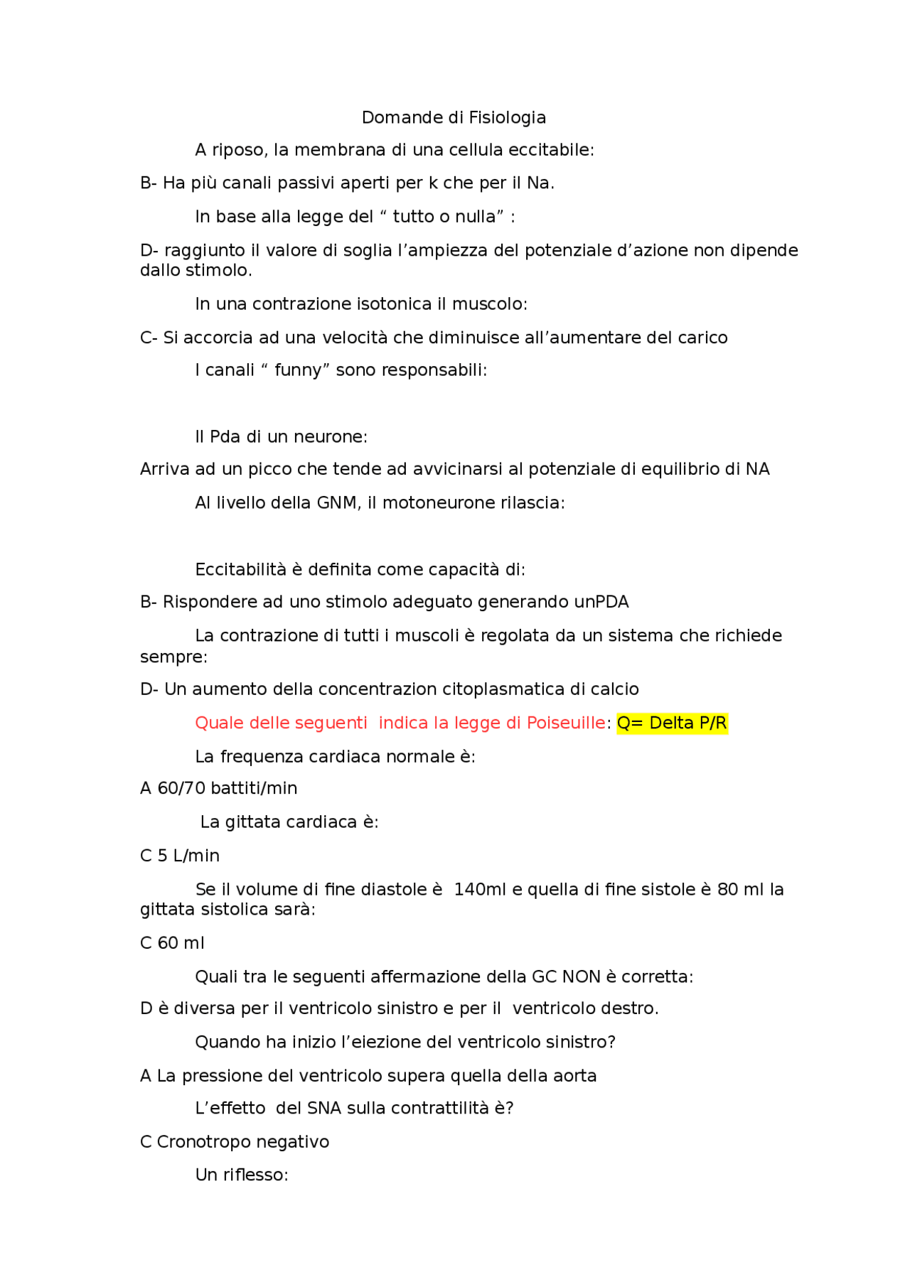 Domande Di Fisiologia Examens De Pysiologie Docsity