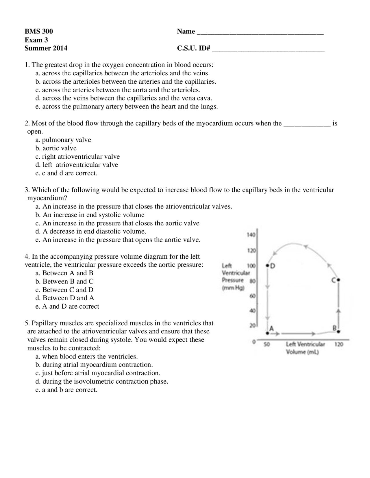 Principles Of Human Physiology Exam 3 Questions Bms 300 Docsity