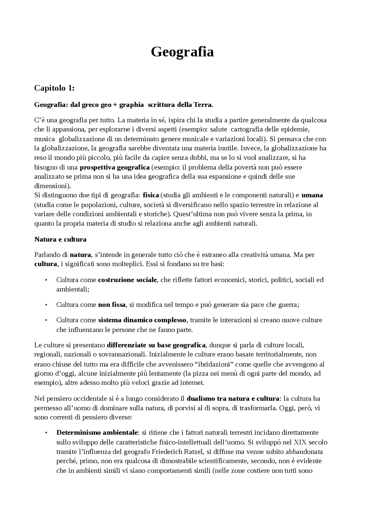 Riassunto Capitoli 1 3 5 10 11 Geografia Umana Greiner Docsity
