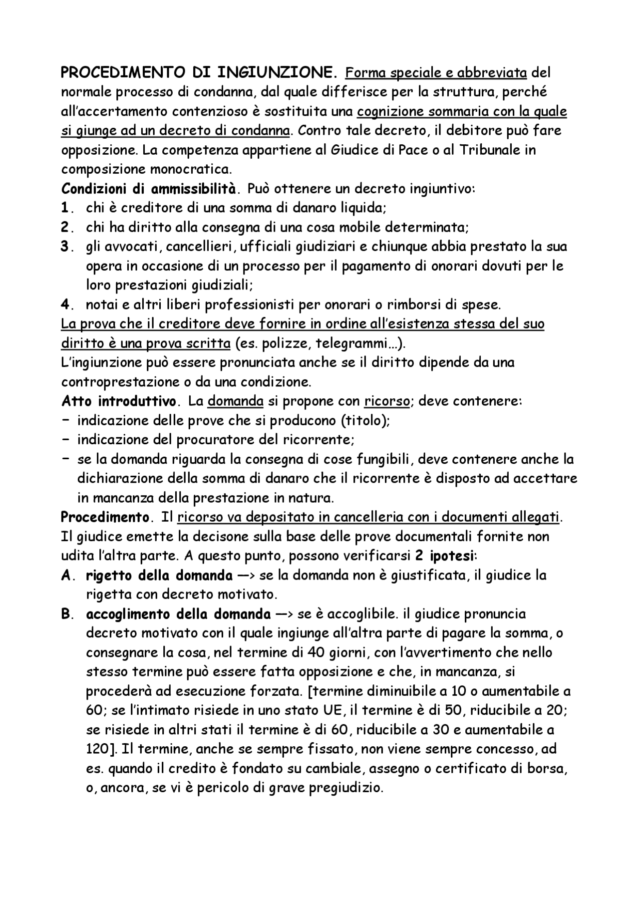 Procedimenti Speciali Diritto Processuale Civile Docsity