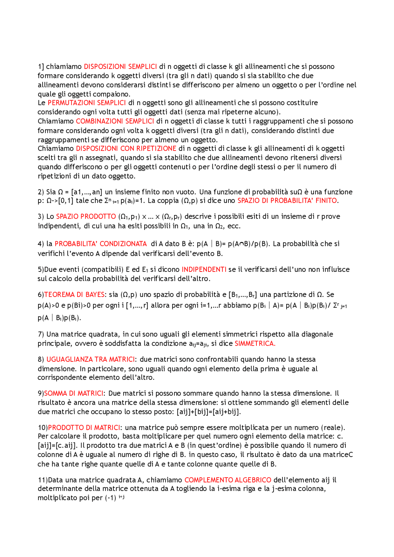 Matematica Domande Esame Orale Docsity