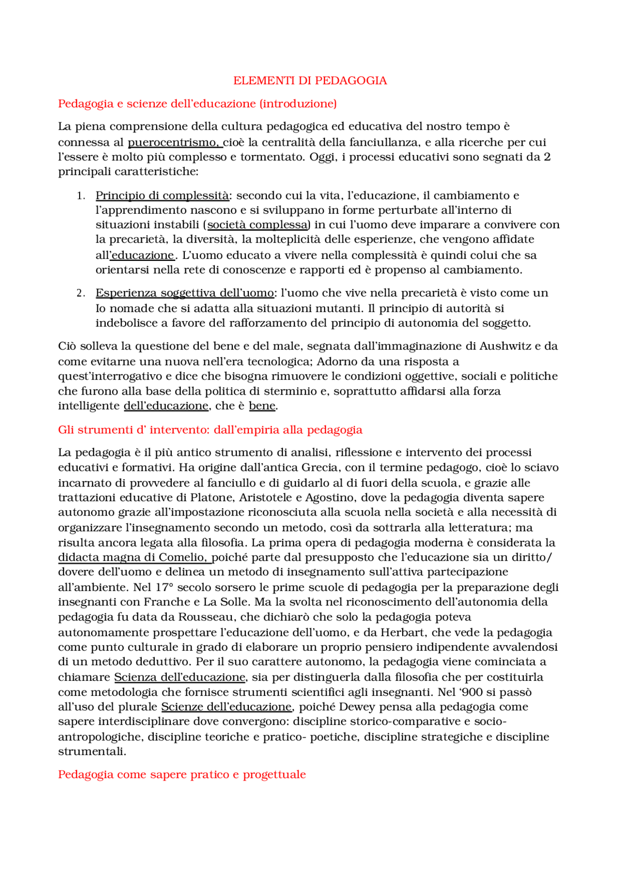 Riassunto Del Libro Elementi Di Pedagogia Docsity