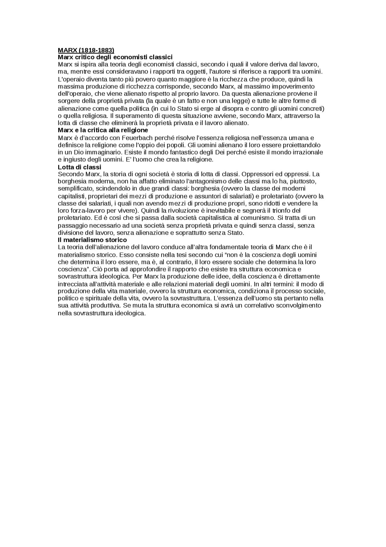 Marx Principali Concetti Docsity