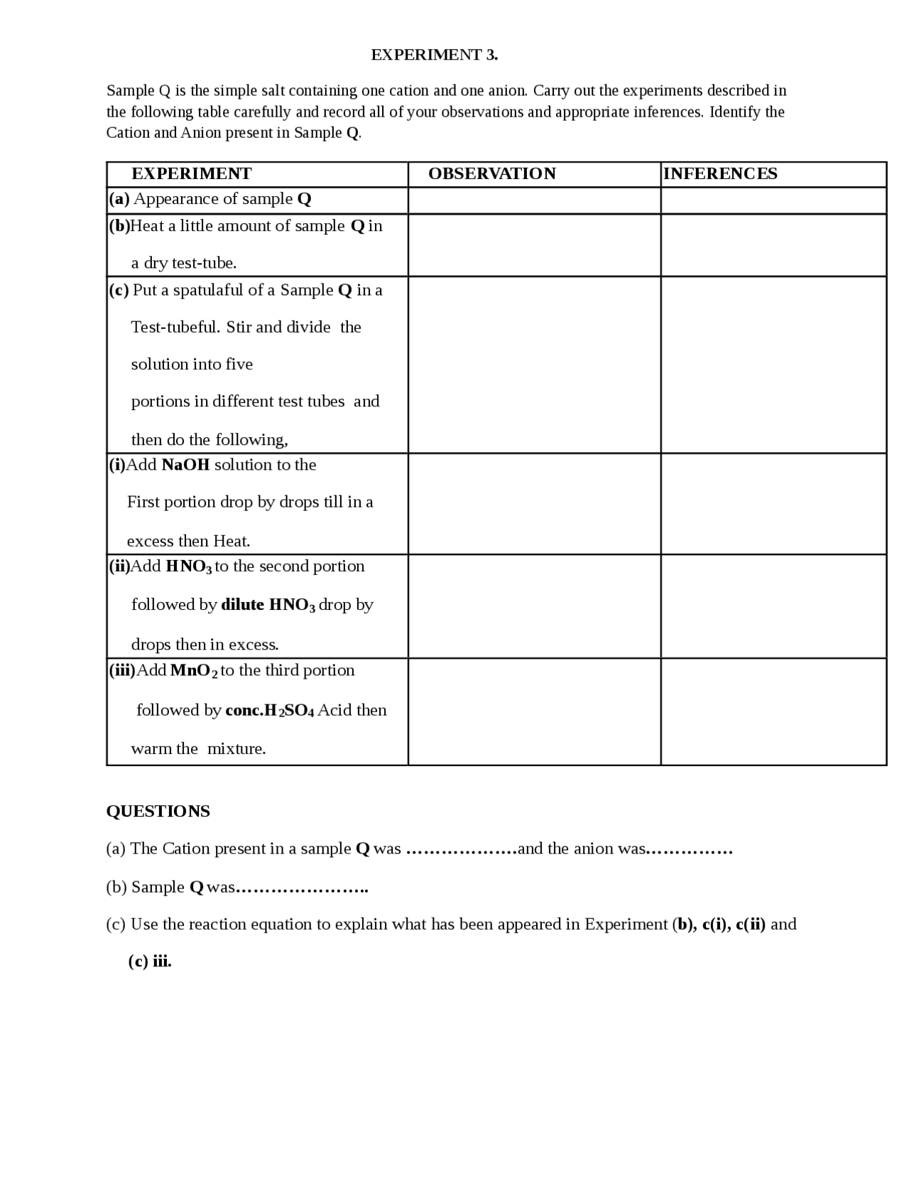 Bachelor Of Science With Education Exercises Chemistry Docsity