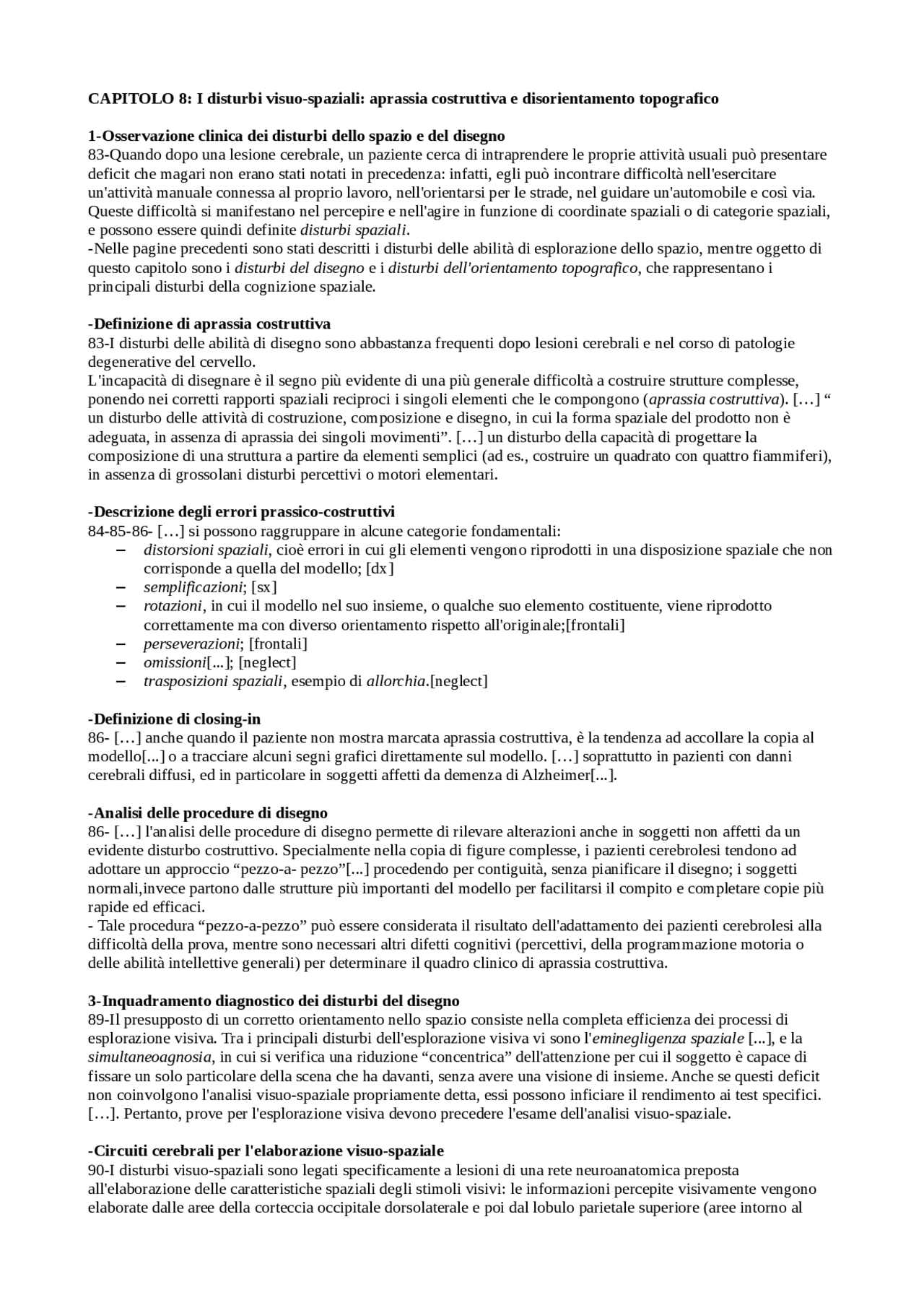 I Disturbi Visuo Spaziali Docsity