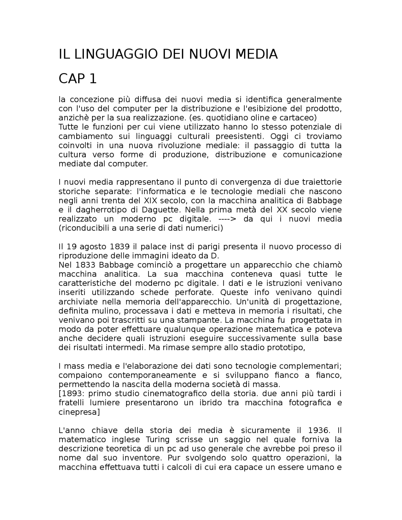 Riassunto Linguaggio Dei Nuovi Media Docsity