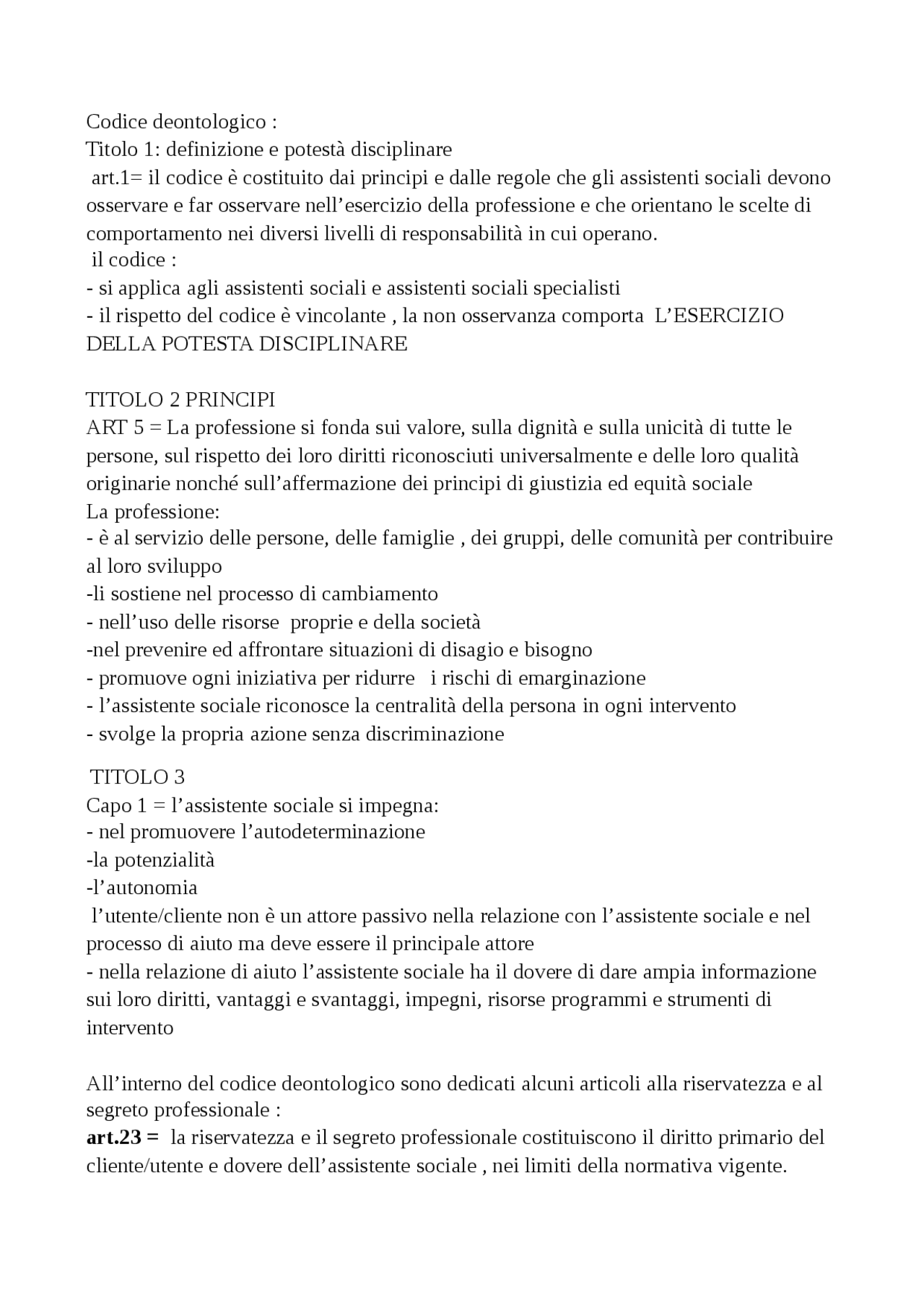 Riassunto Sul Codice Deontologico Docsity