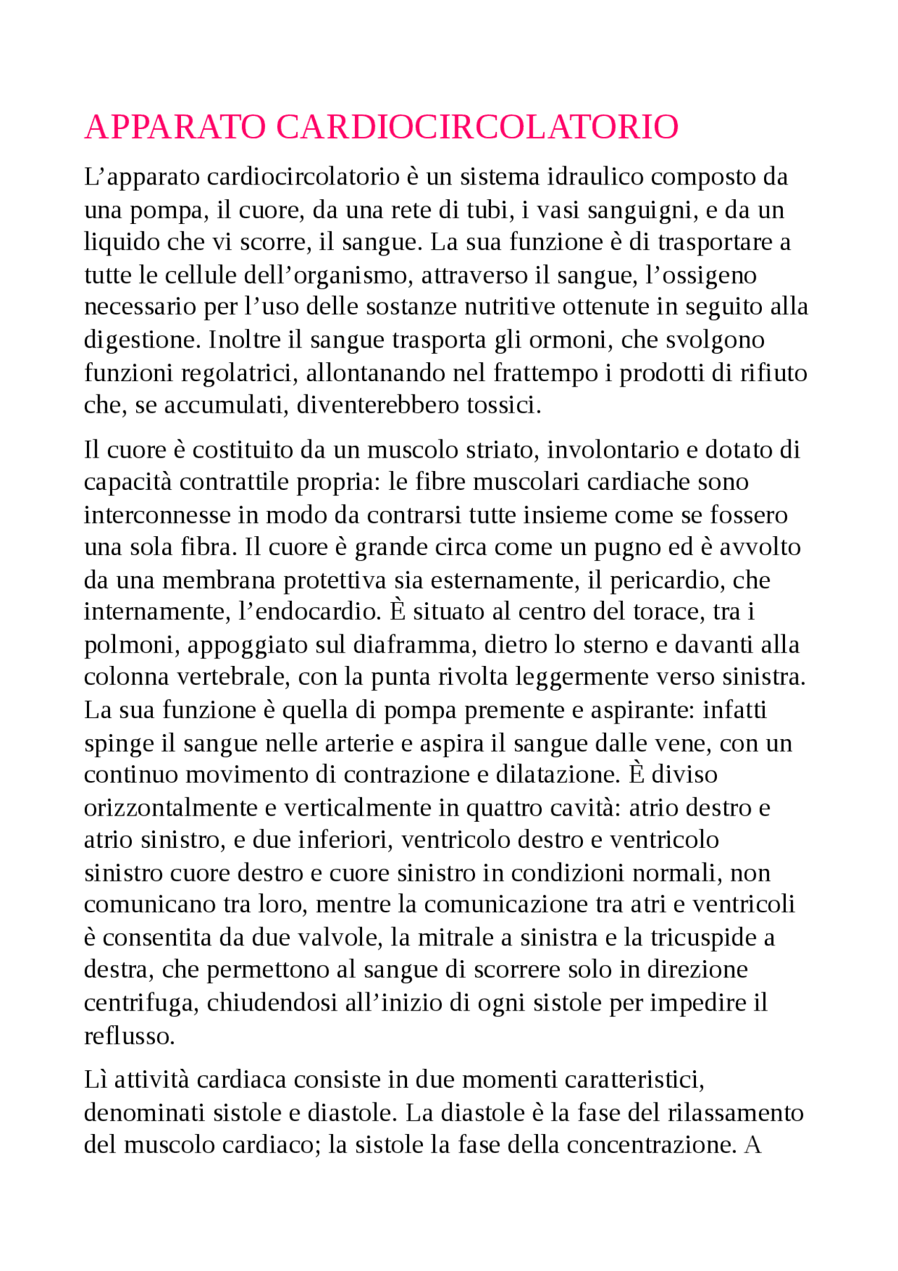 Apparato Cardio Circolatorio Docsity