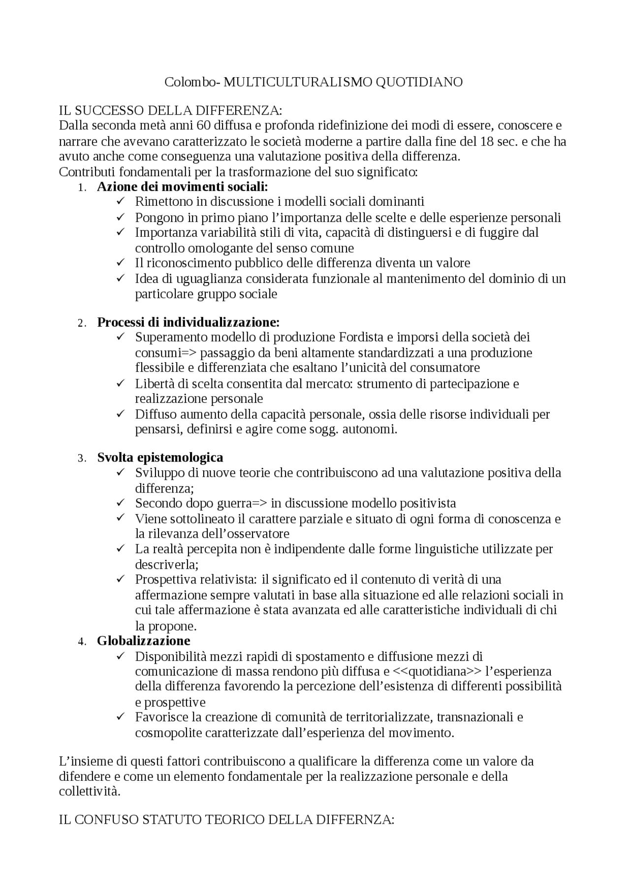 Multiculturalismo quotidiano - Docsity