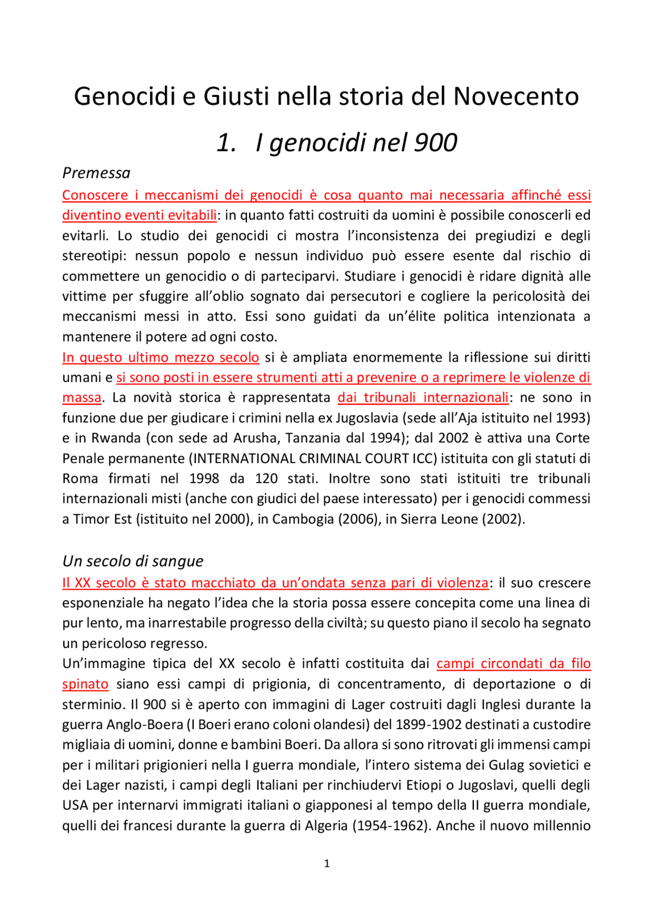 Genocidi e Giusti nella storia del Novecento - Docsity