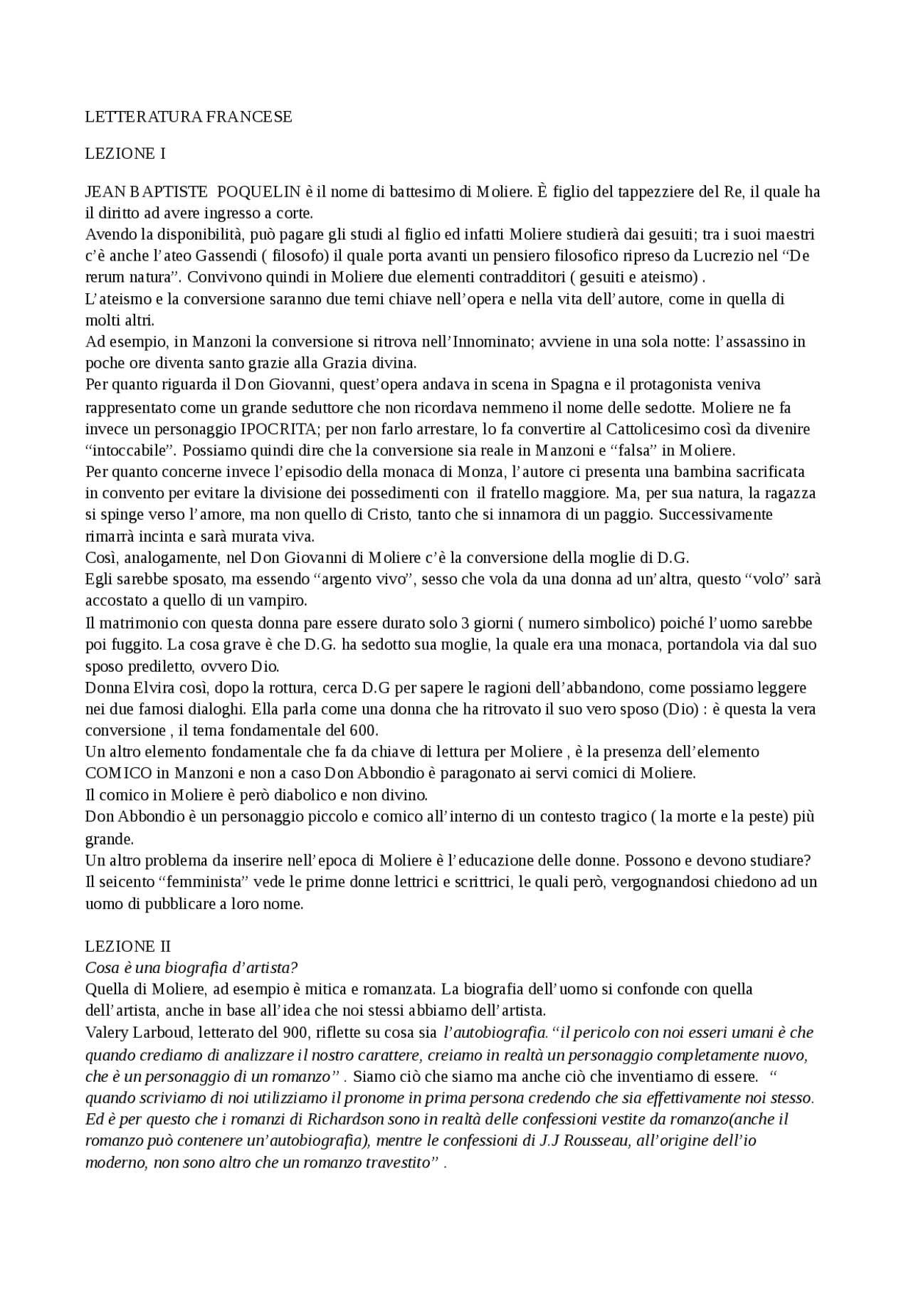 Letteratura Francese Docsity