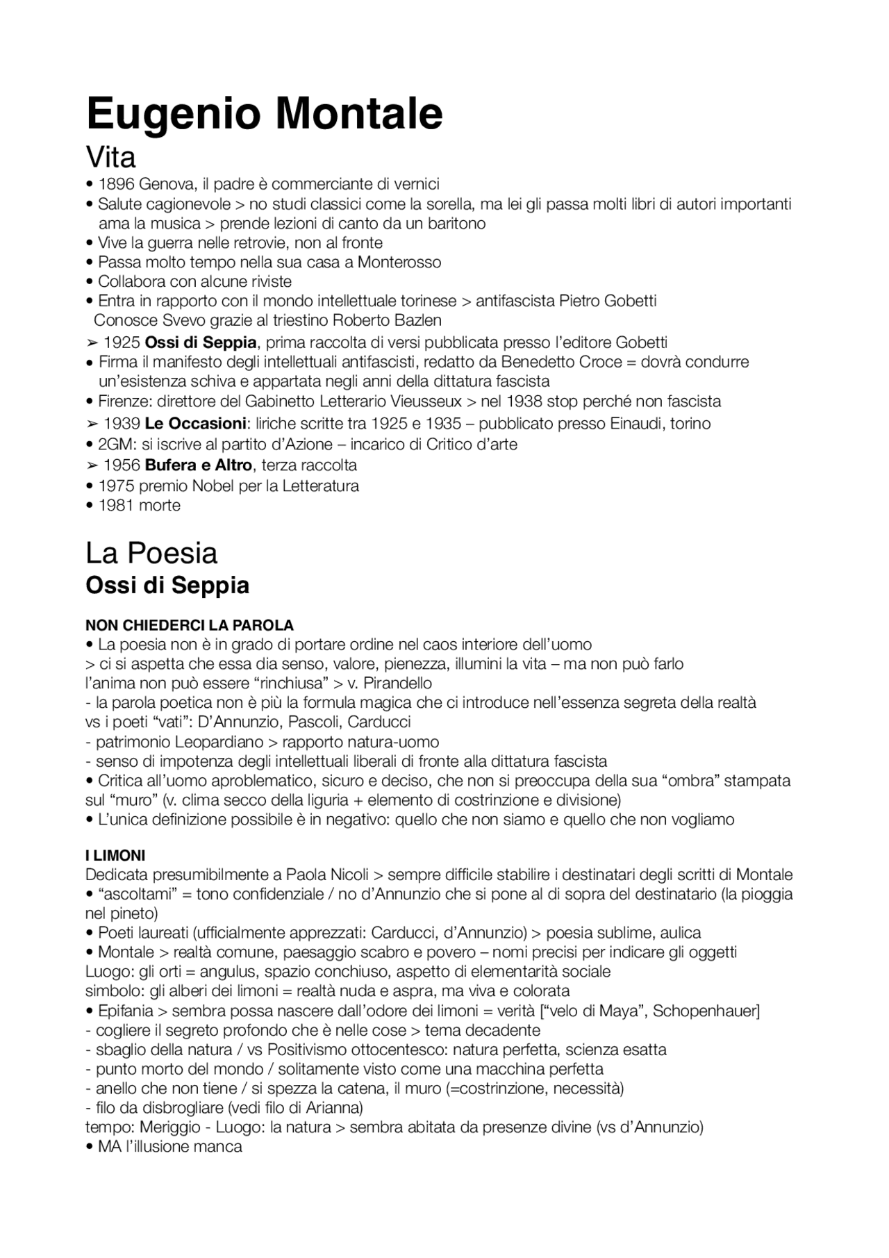 Montale Ungaretti Saba Docsity